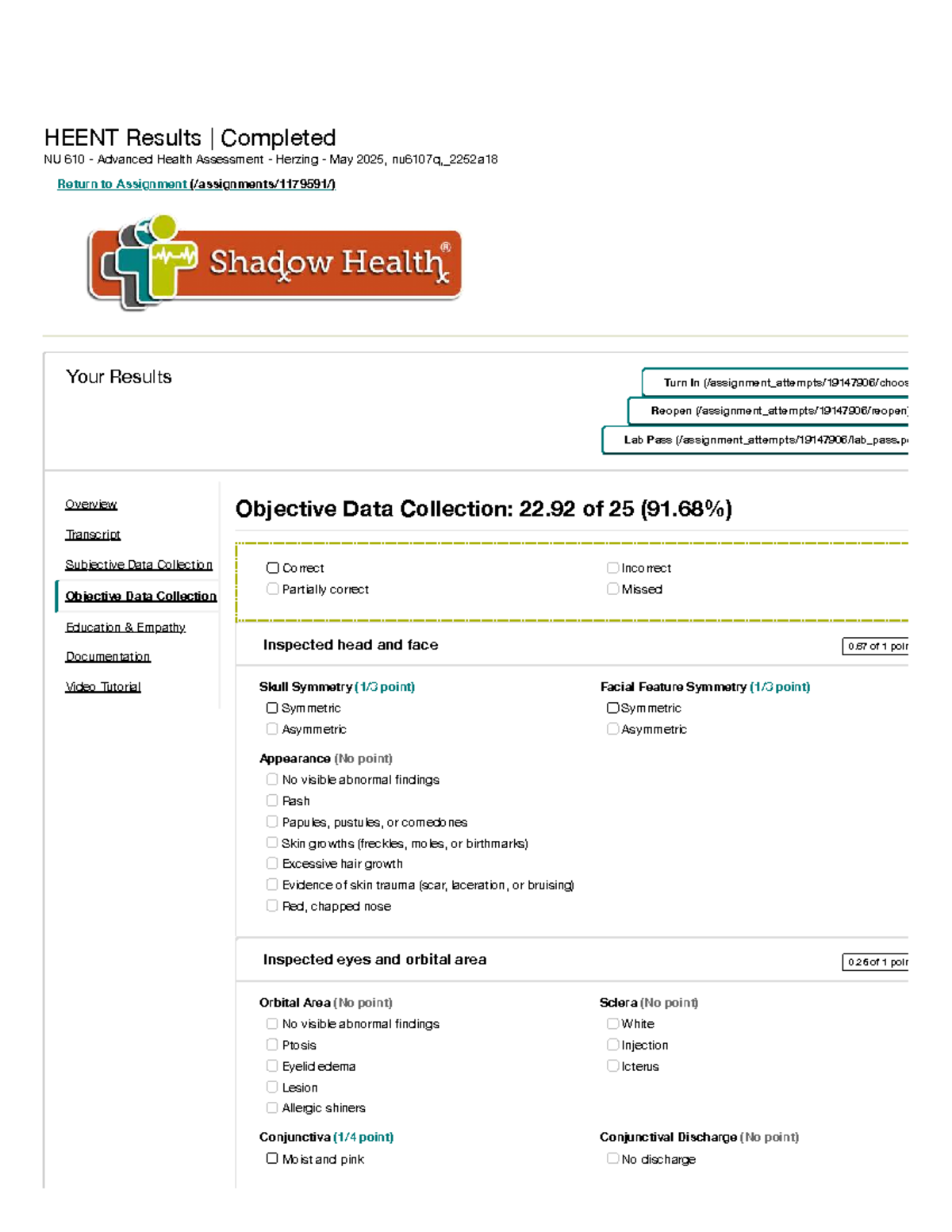 HEENT Physical Exam Results NU 610 Advanced Health Assessment - Studocu