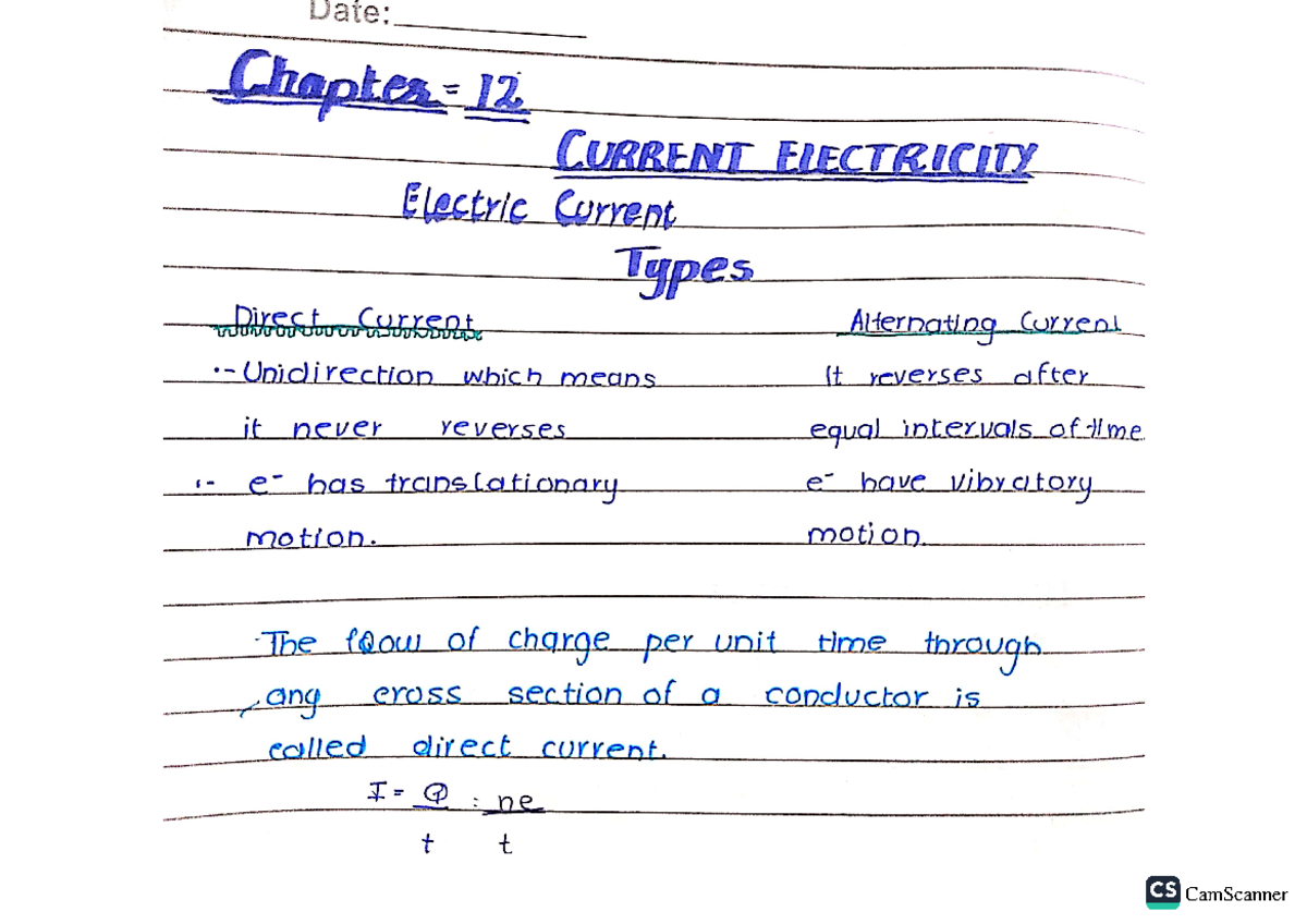 Current electricity (lecture notes) - Date: Chapter 12 CURRENT ...
