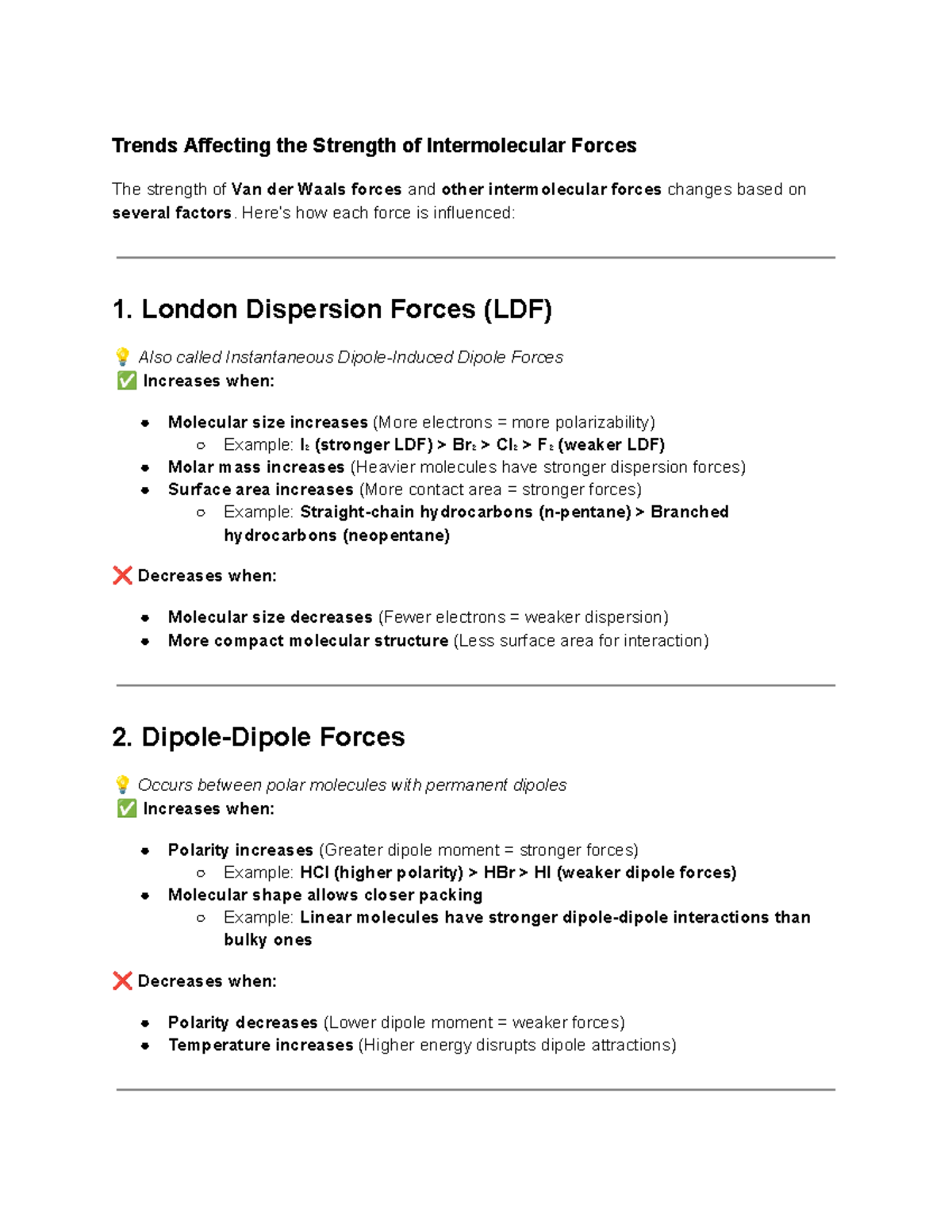 IMF Trends Notes: Understanding Intermolecular Forces and Their Effects ...