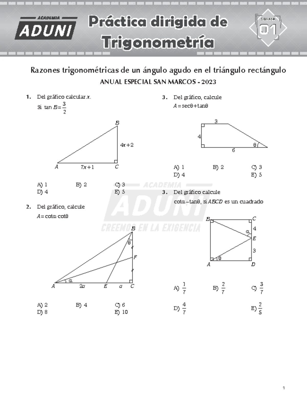 Ejercicios de Trigonometría - Nivel Pre - Trigonometría - MARZO - Studocu