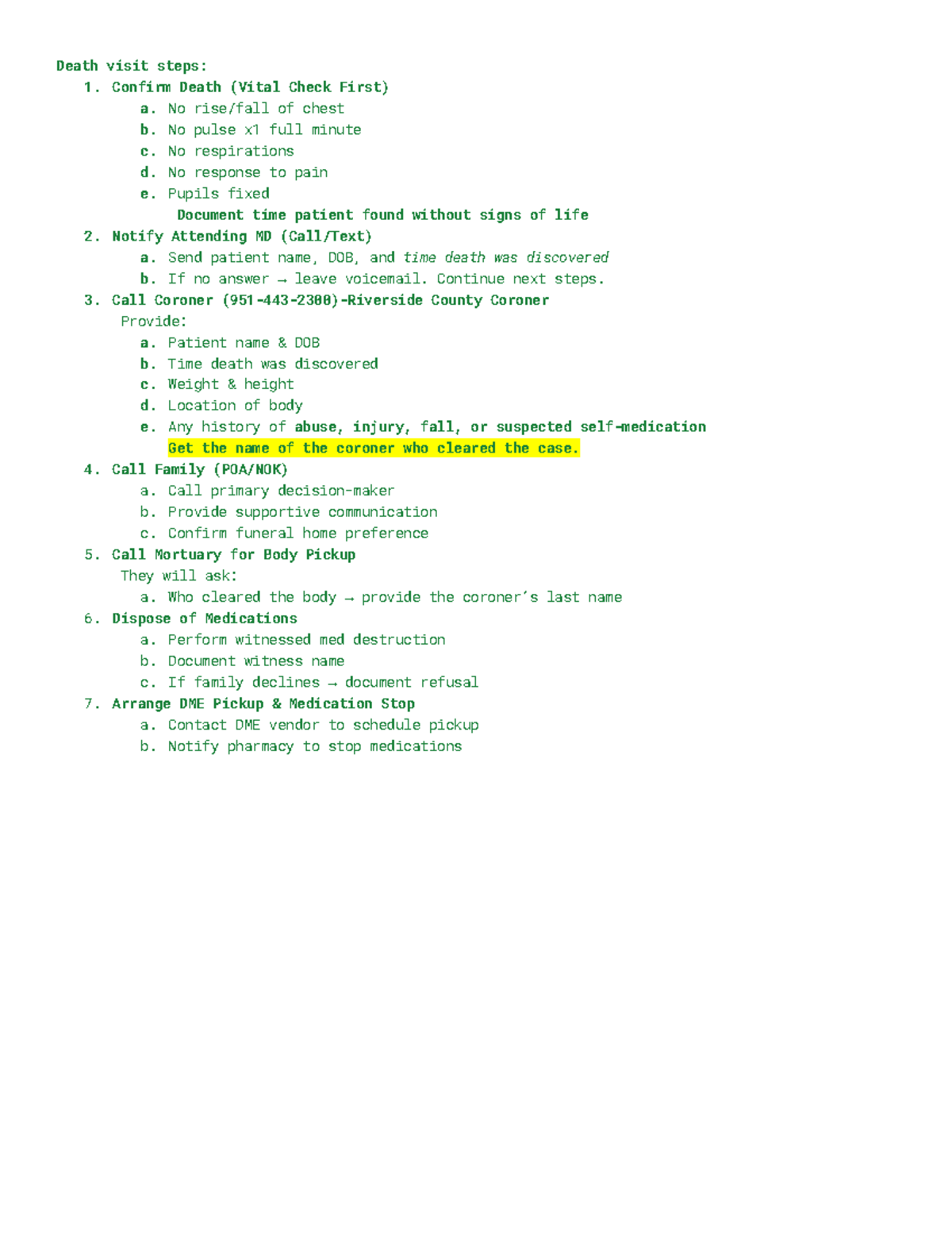 Death Visit Steps: Confirming and Reporting Patient Demise - Studocu