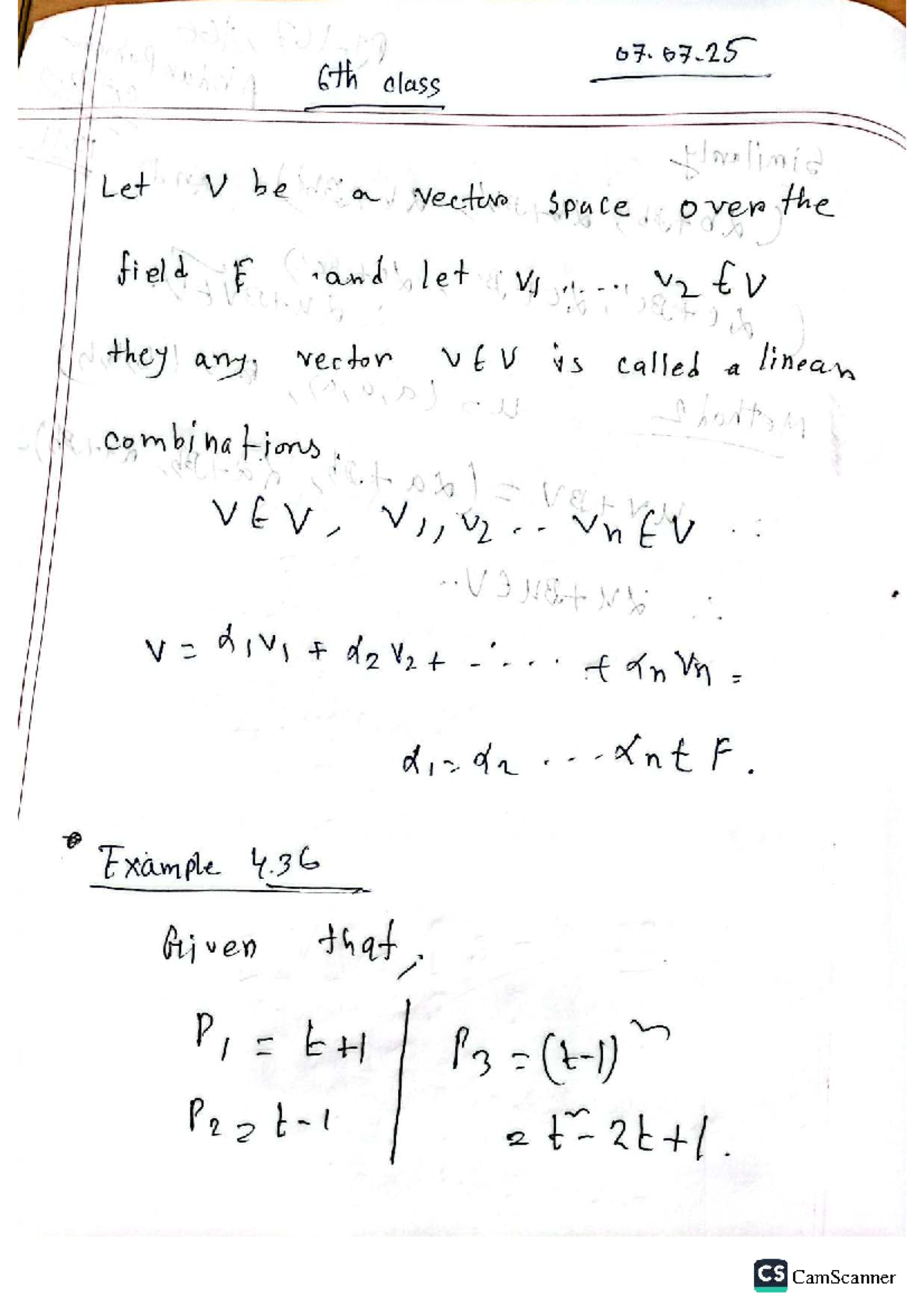 MAT 205 6th Class Linear Combinations and Vector Spaces Notes - Studocu