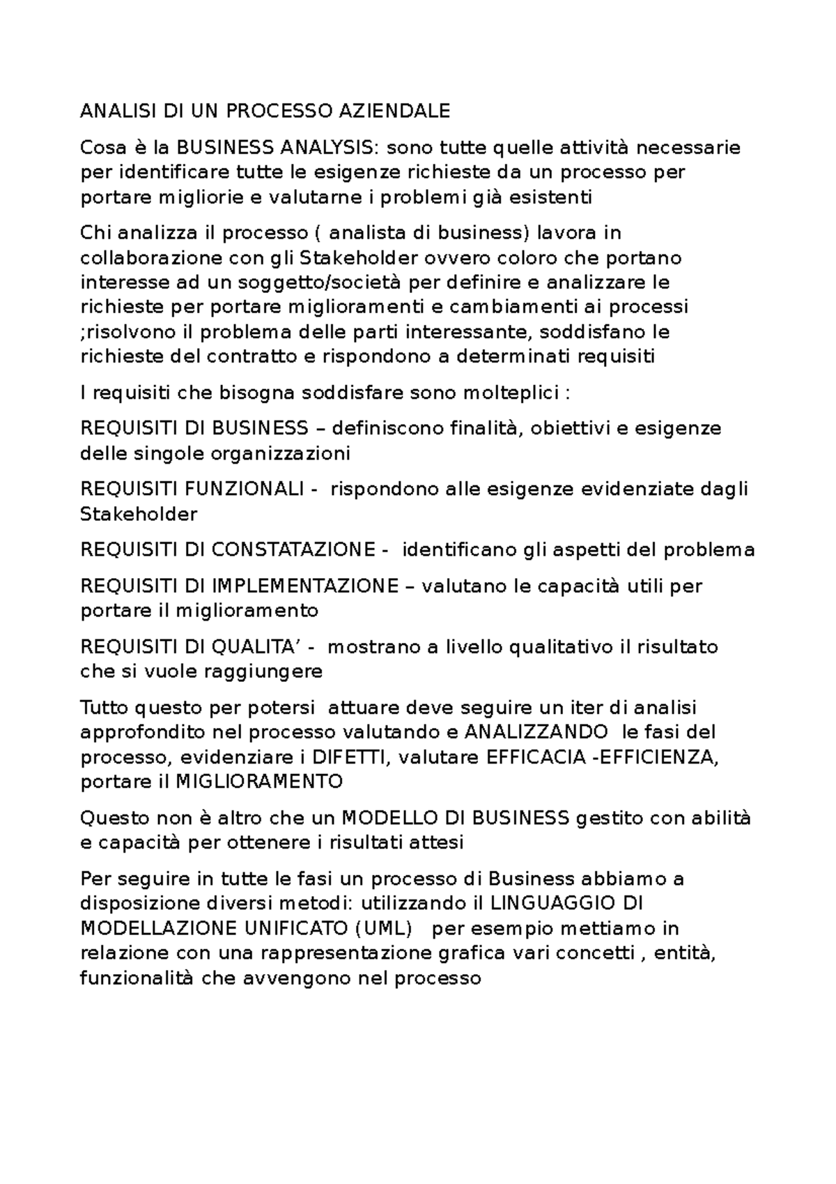 Analisi DI UN Processo Aziendale UML - ANALISI DI UN PROCESSO AZIENDALE ...