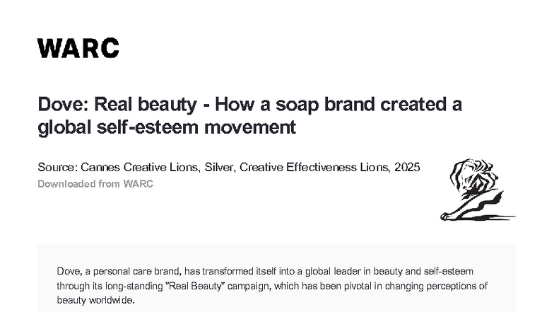 Dove: Real Beauty Campaign - Transforming Global Self-Esteem - Studocu