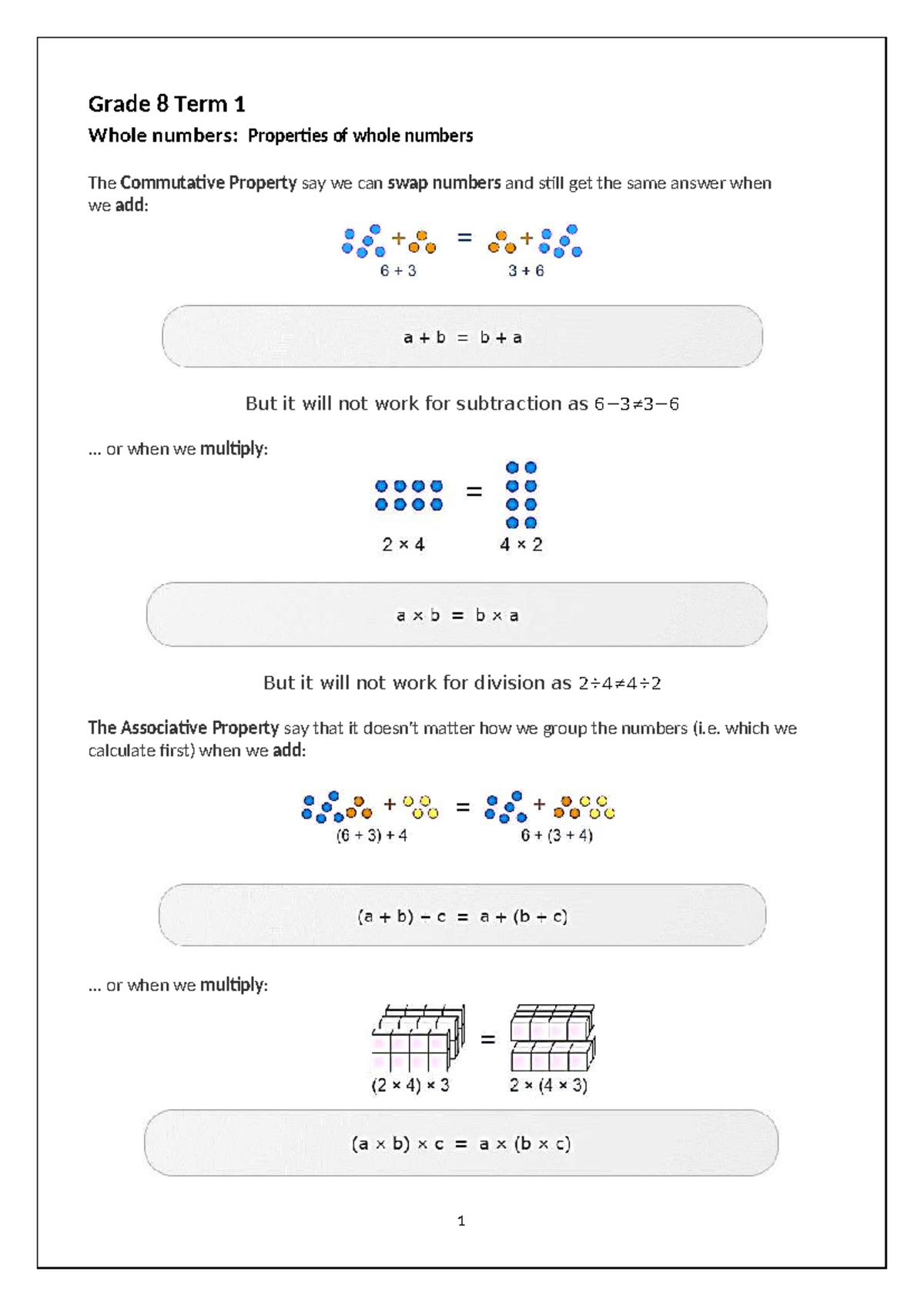Grade 8 Term 1: Whole Numbers and Their Properties - Studocu