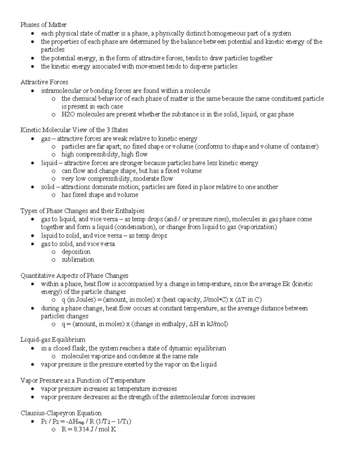 CHEM 1144 Rec Notes on Phases of Matter (Ch 11) - Studocu