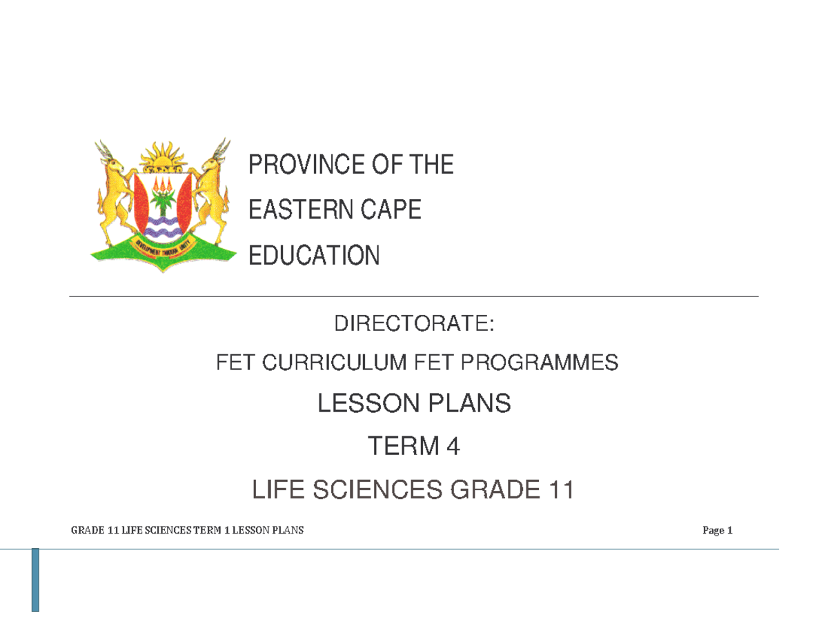 TERM 4 LIFE SCIENCES GRADE 11 LESSON PLANS - Studocu