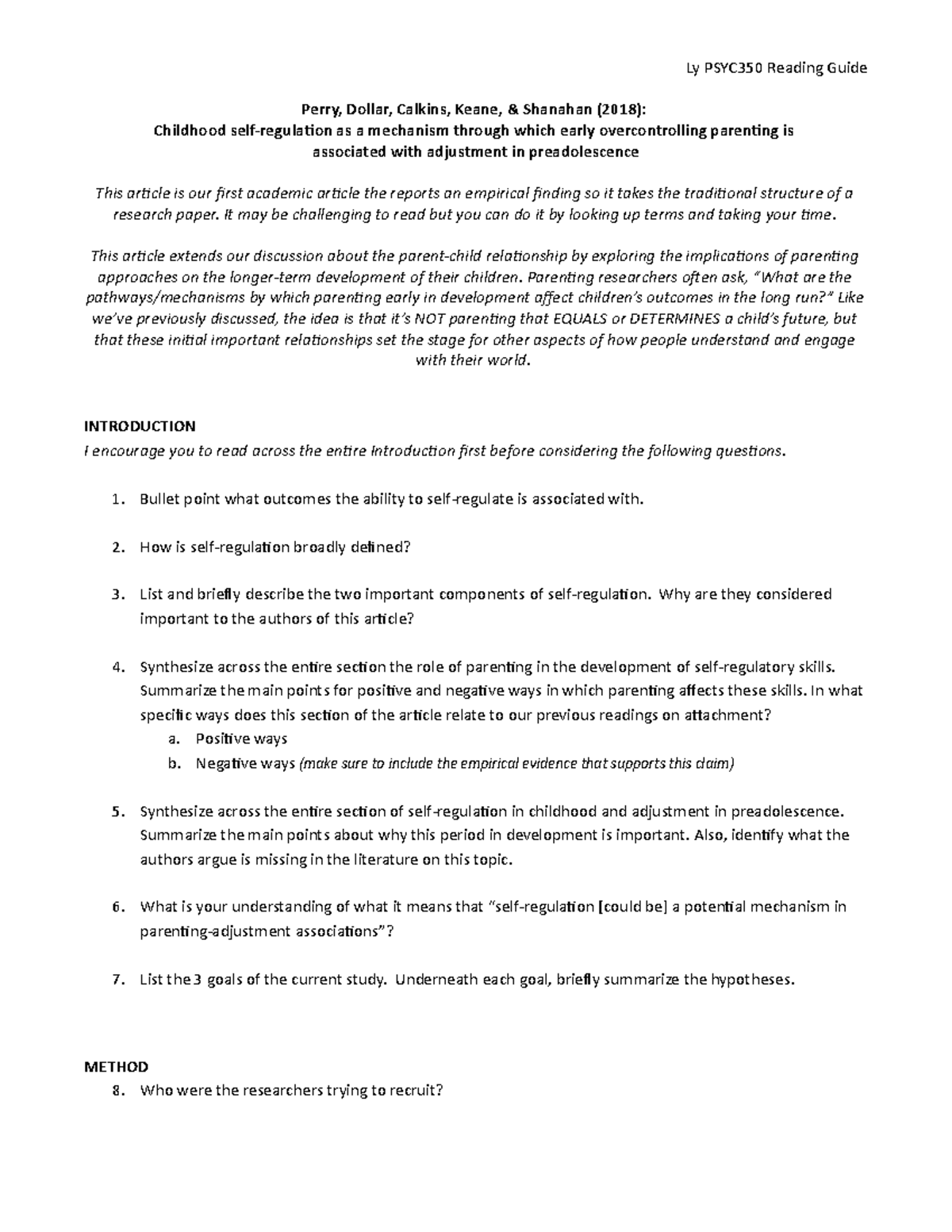 Psyc350 Reading Guide: Insights from Perry et al. 2018 on Self ...