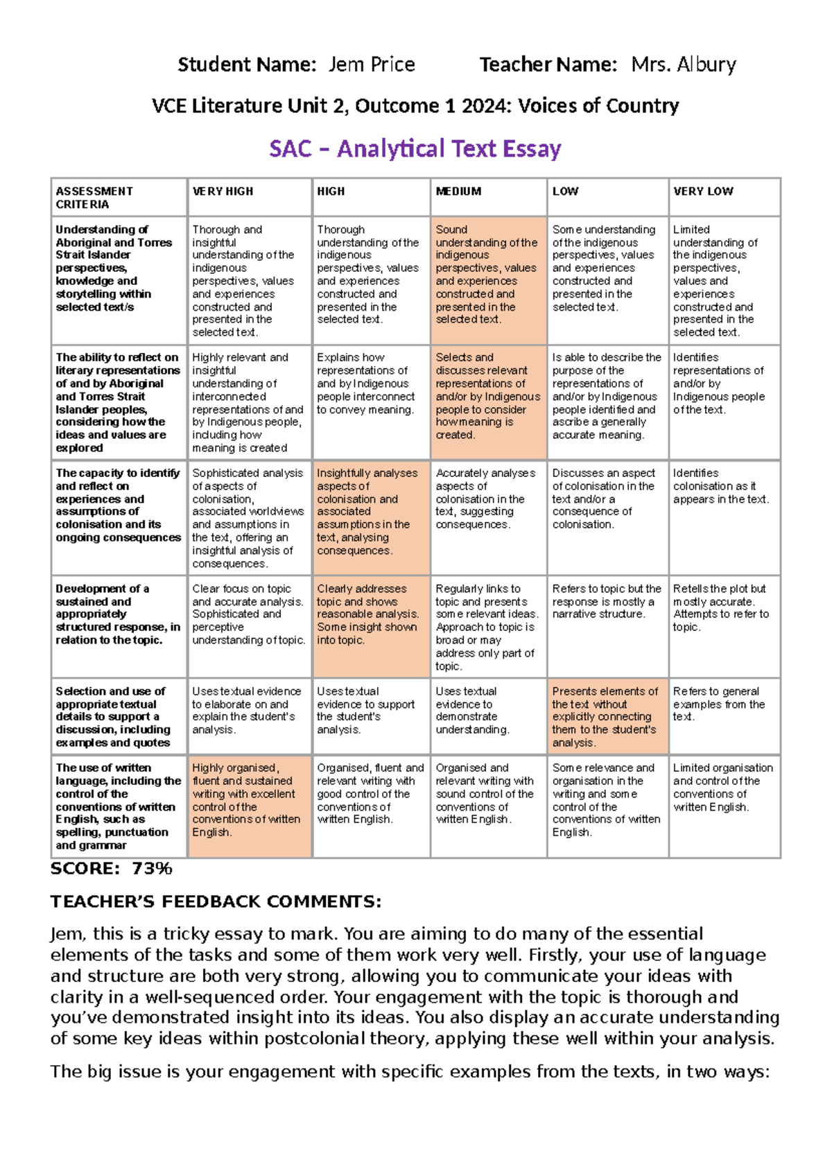 VCE Literature Unit 2, Outcome 1 2024: Voices of Country SAC Essay ...