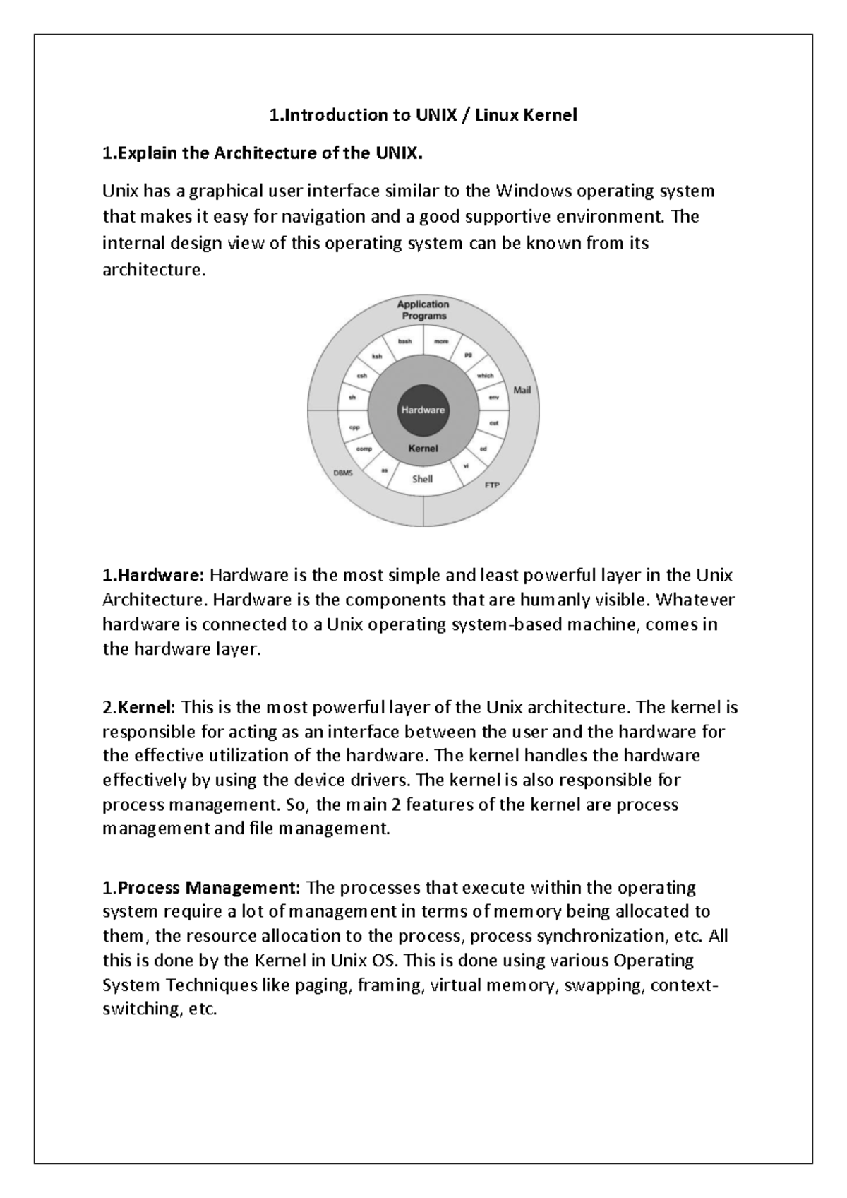 Advanced Operating System Notes - 1 to UNIX / Linux Kernel 1 the ...