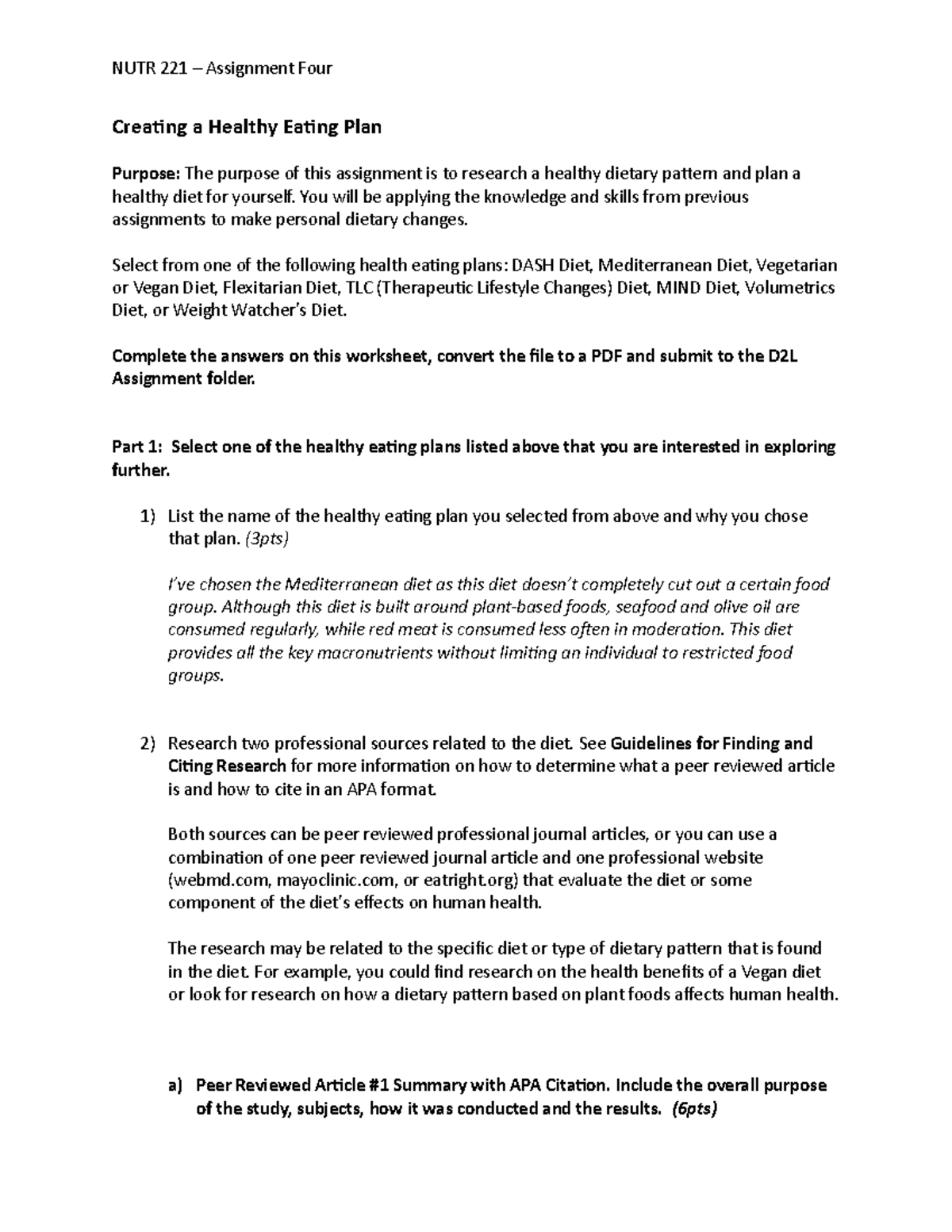 Assignment 4 - Creating a Healthy Eating Plan - Creating a Healthy ...