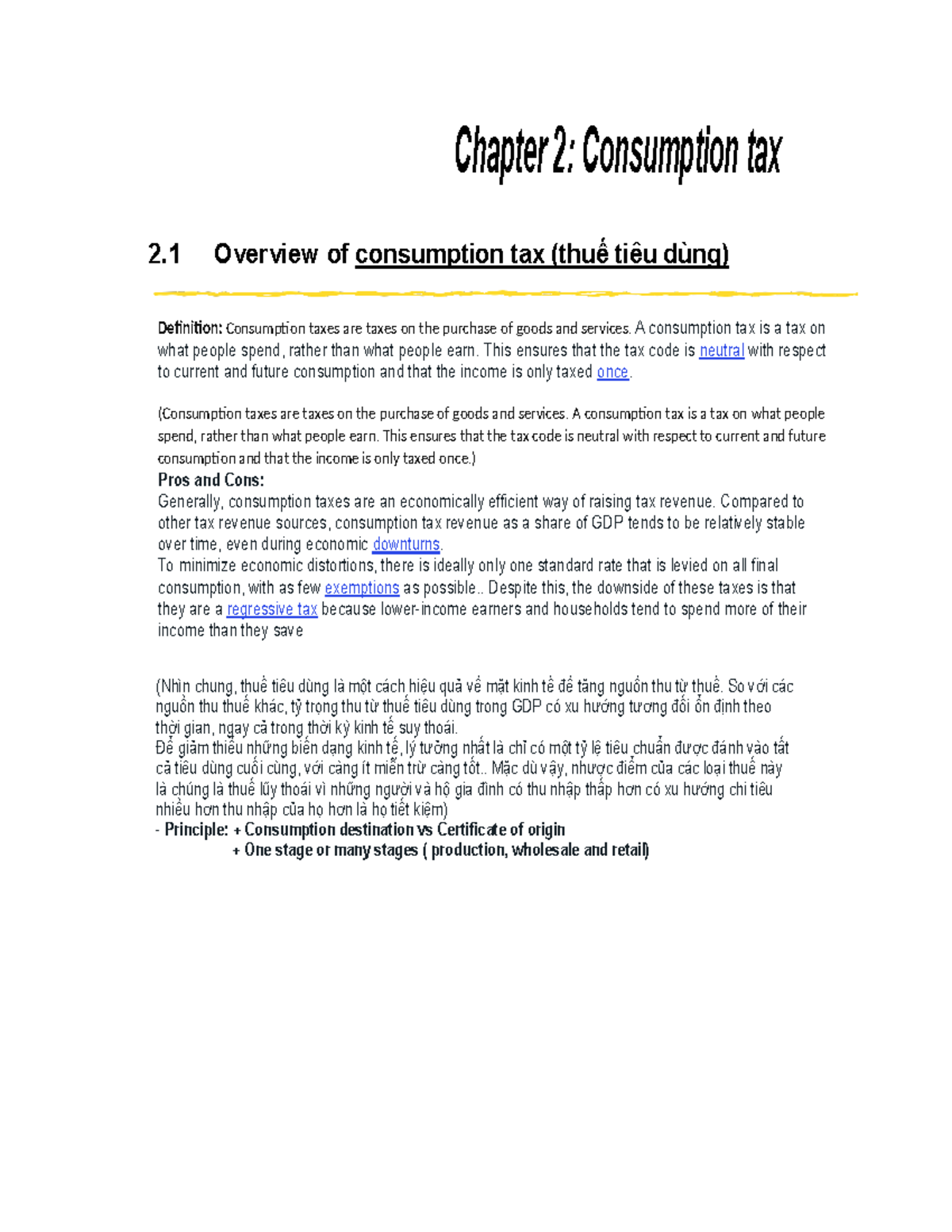 Chapter 2: Overview of Consumption Tax and Trade Duties - Studocu