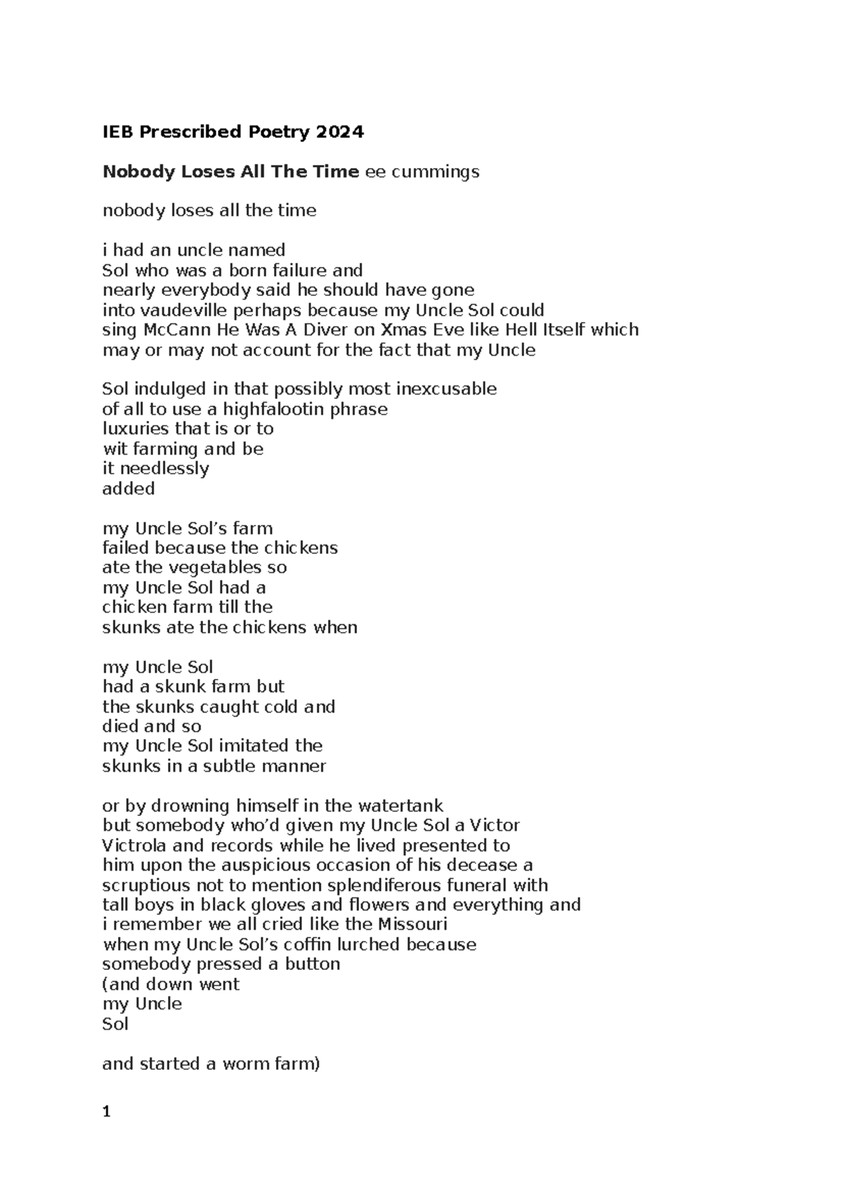 IEB Prescribed Poetry Analysis & Response - 2024 - Studocu