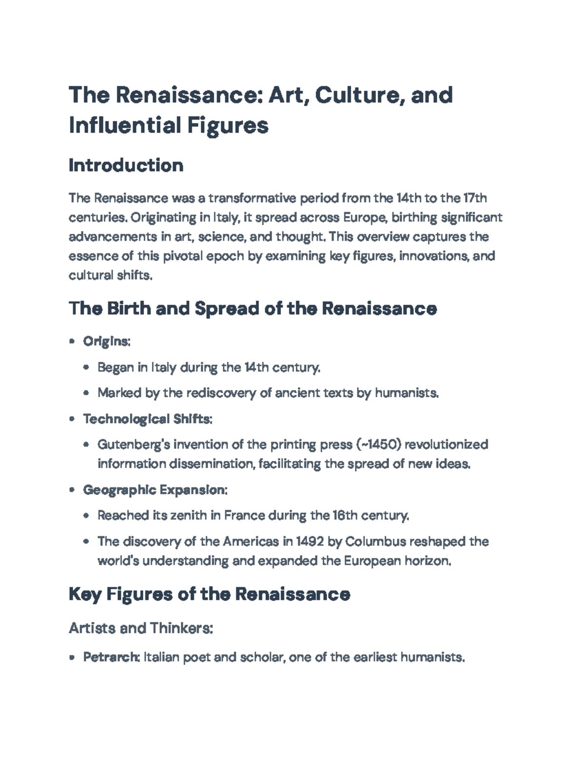 The Renaissance: Artistic Innovations and Key Influencers - The ...
