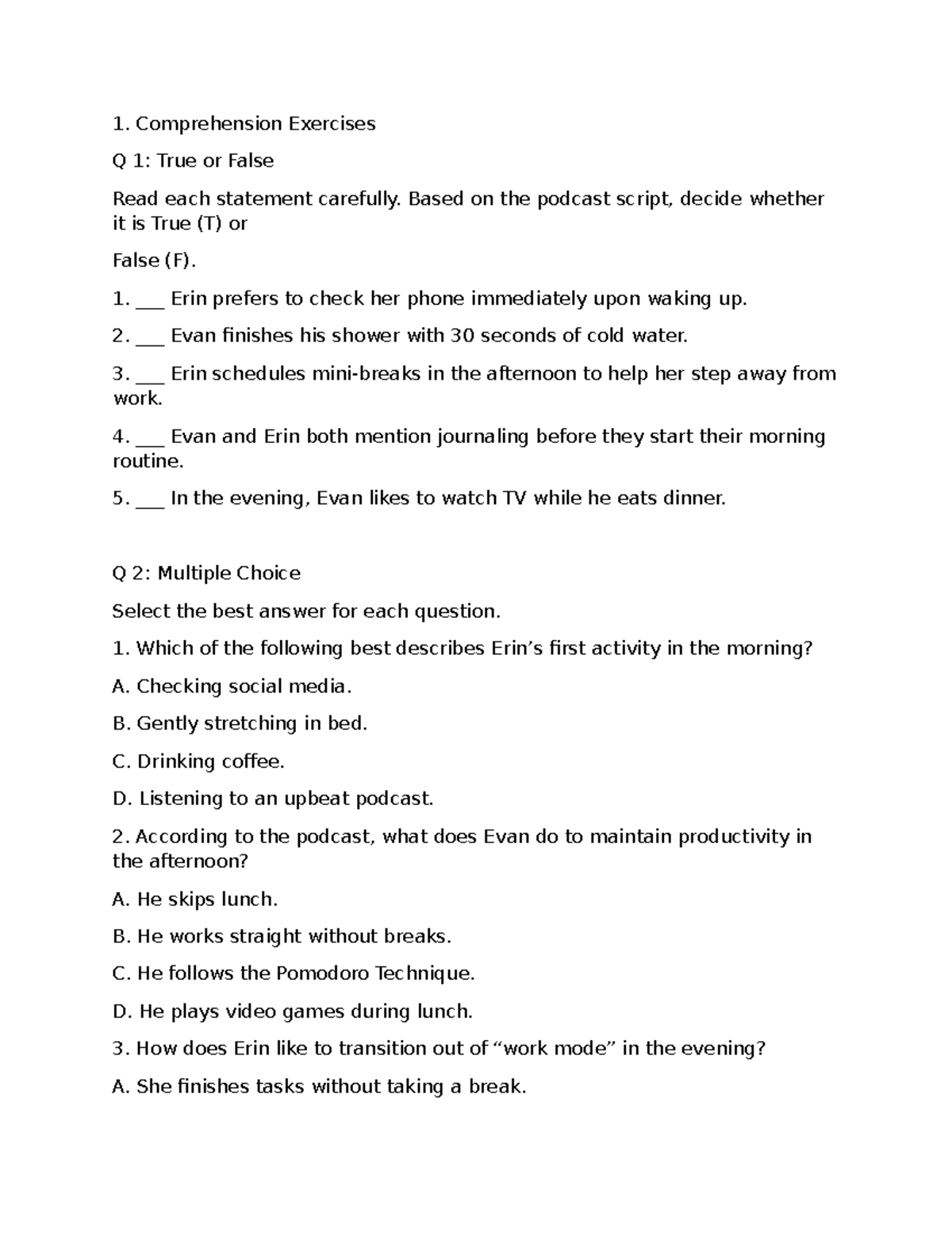 Comprehension & Grammar Exercises for English Leap Podcast - Studocu