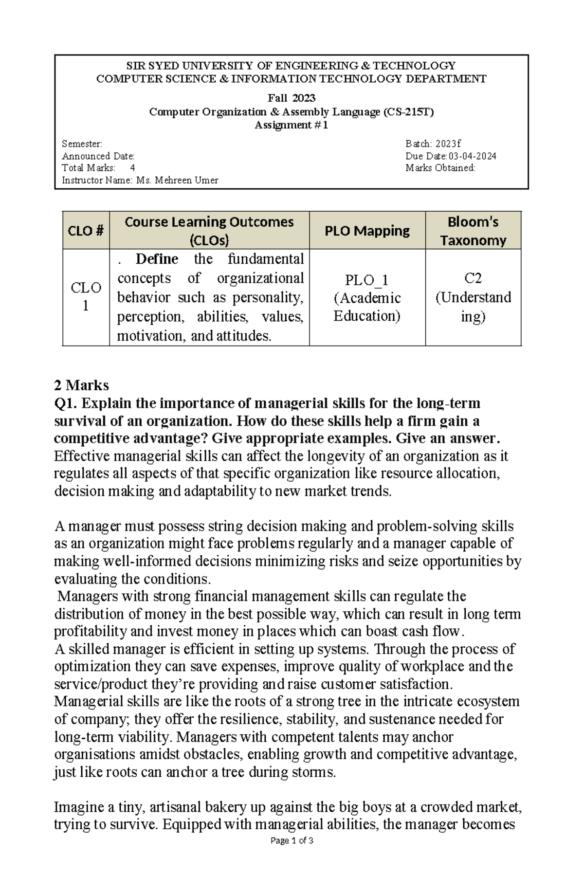 Organizational Behavior (OB) Assignment: Understanding Key Concepts and ...