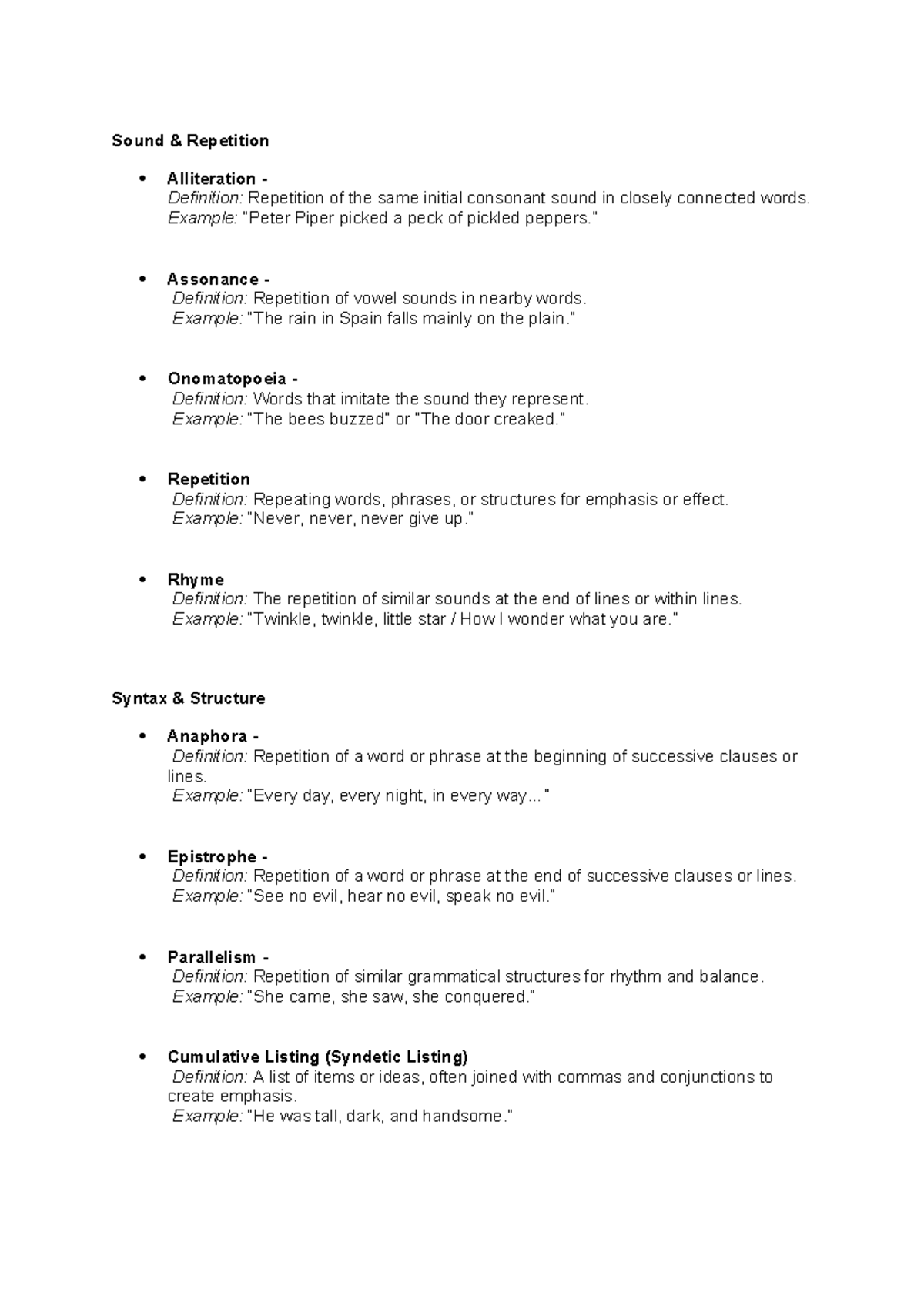 Poetic Language Techniques: Definitions & Examples (ENG101) - Studocu