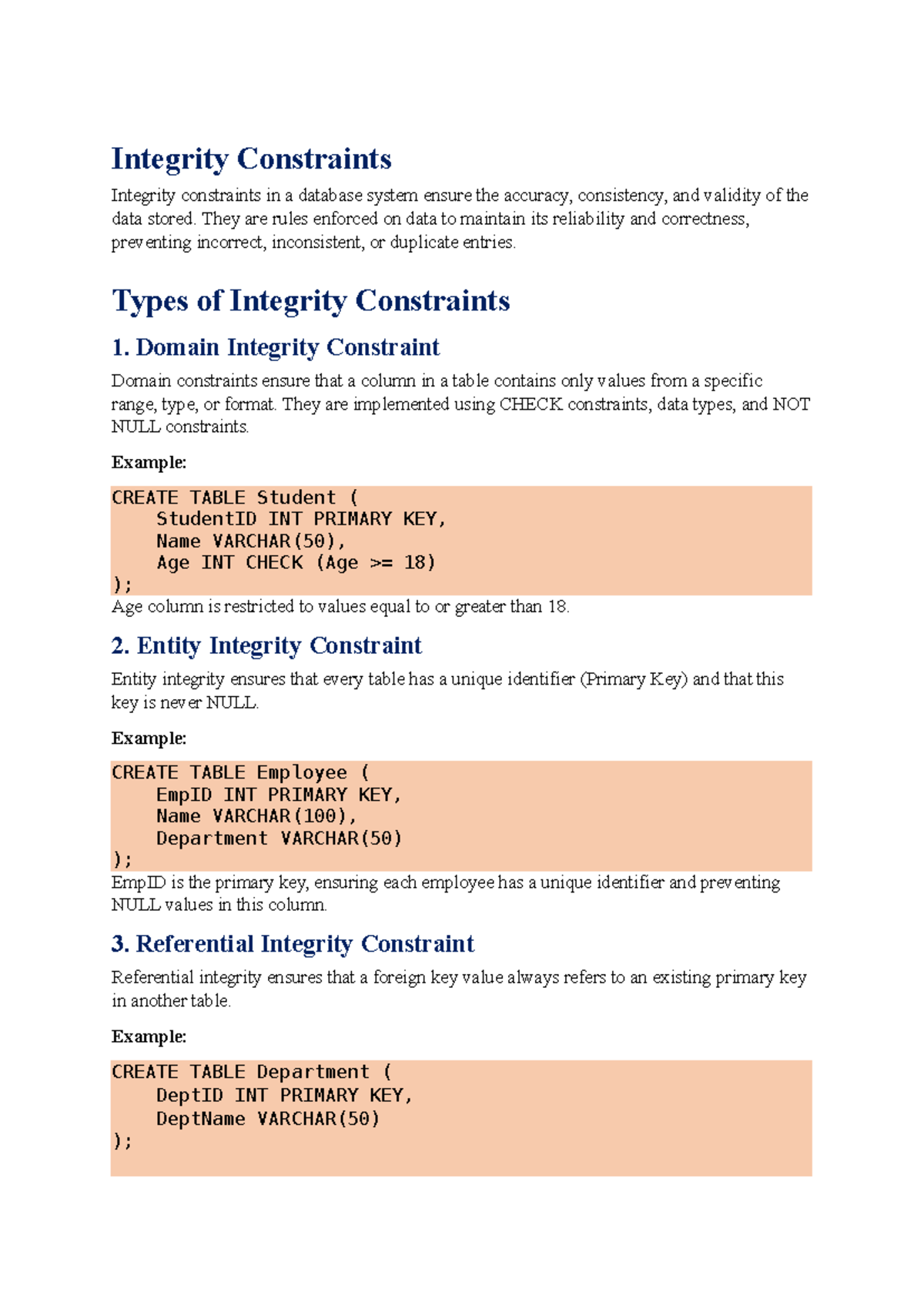 Database Integrity Constraints Overview and Types - Studocu