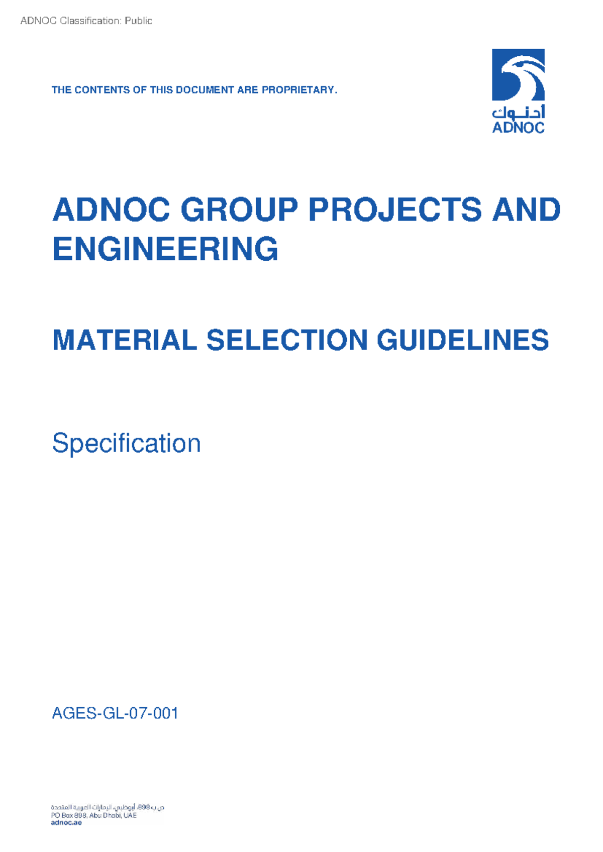 ADNOC Materials Selection Guidelines for Engineering Projects - Studocu