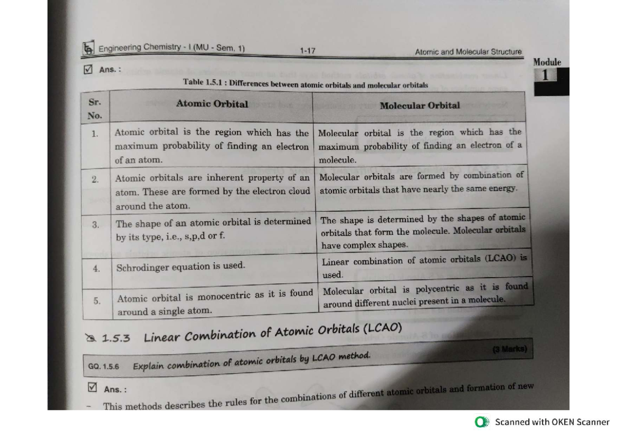 Engineering Chemistry I (MU Sem. 1) Final Exam Notes on Atomic ...