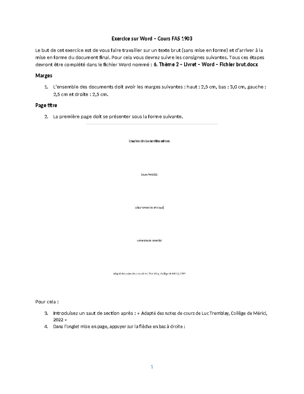 Exercice Word FAS 1903 : Consignes de Mise en Forme Document - Studocu