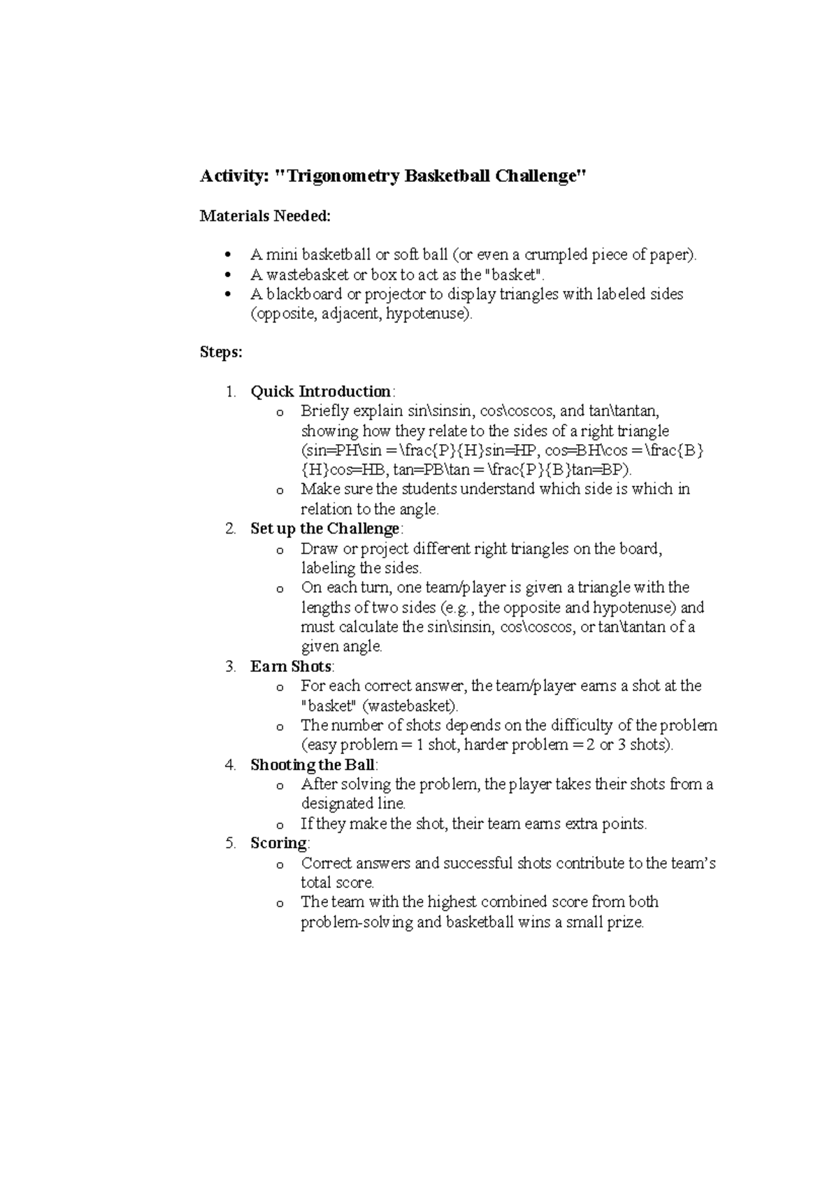 Maths Trignometry Activity - Activity: "Trigonometry Basketball ...
