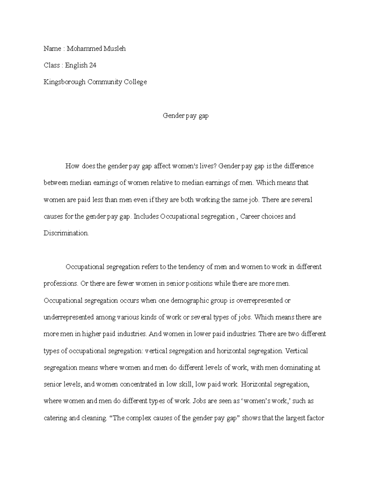 Gender Pay Gap Analysis - English 24 Essay Sample - Studocu