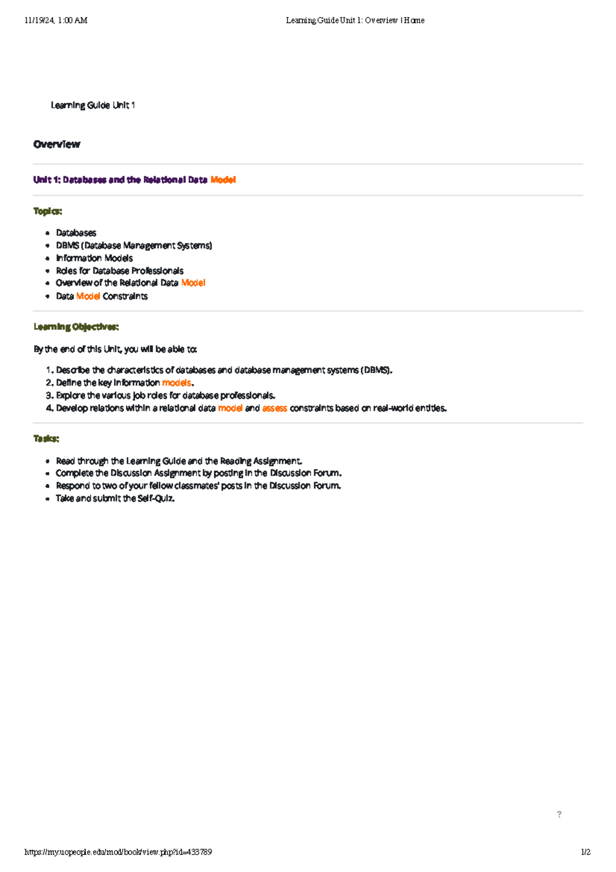 Learning Guide Unit 1 Overview Home - Learning Guide Unit 1 Overview Unit 1: Databases and the ...
