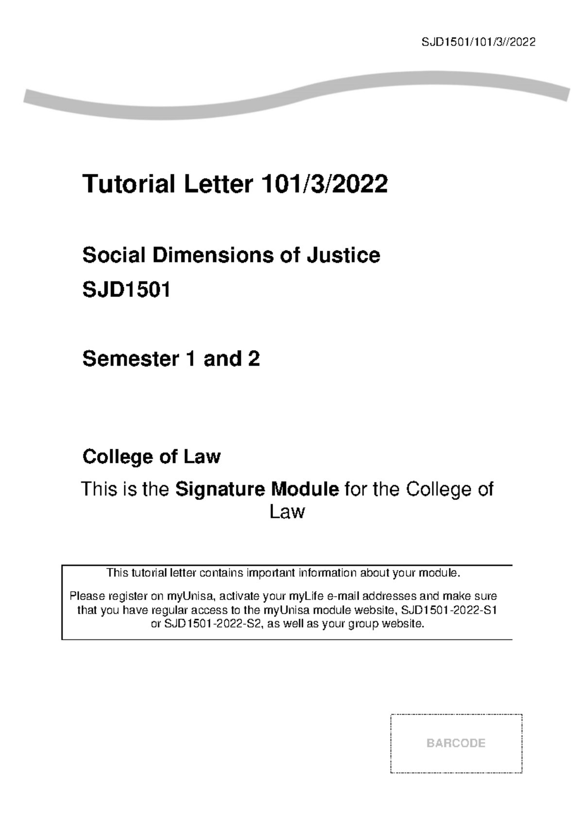 SJD1501 Social Dimensions of Justice Tutorial Letter 101/3 (2022-2023 ...
