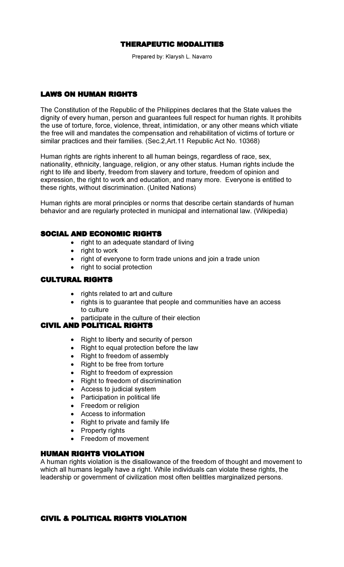 Therapeutic Modalities and Human Rights: A Comprehensive Overview - Studocu