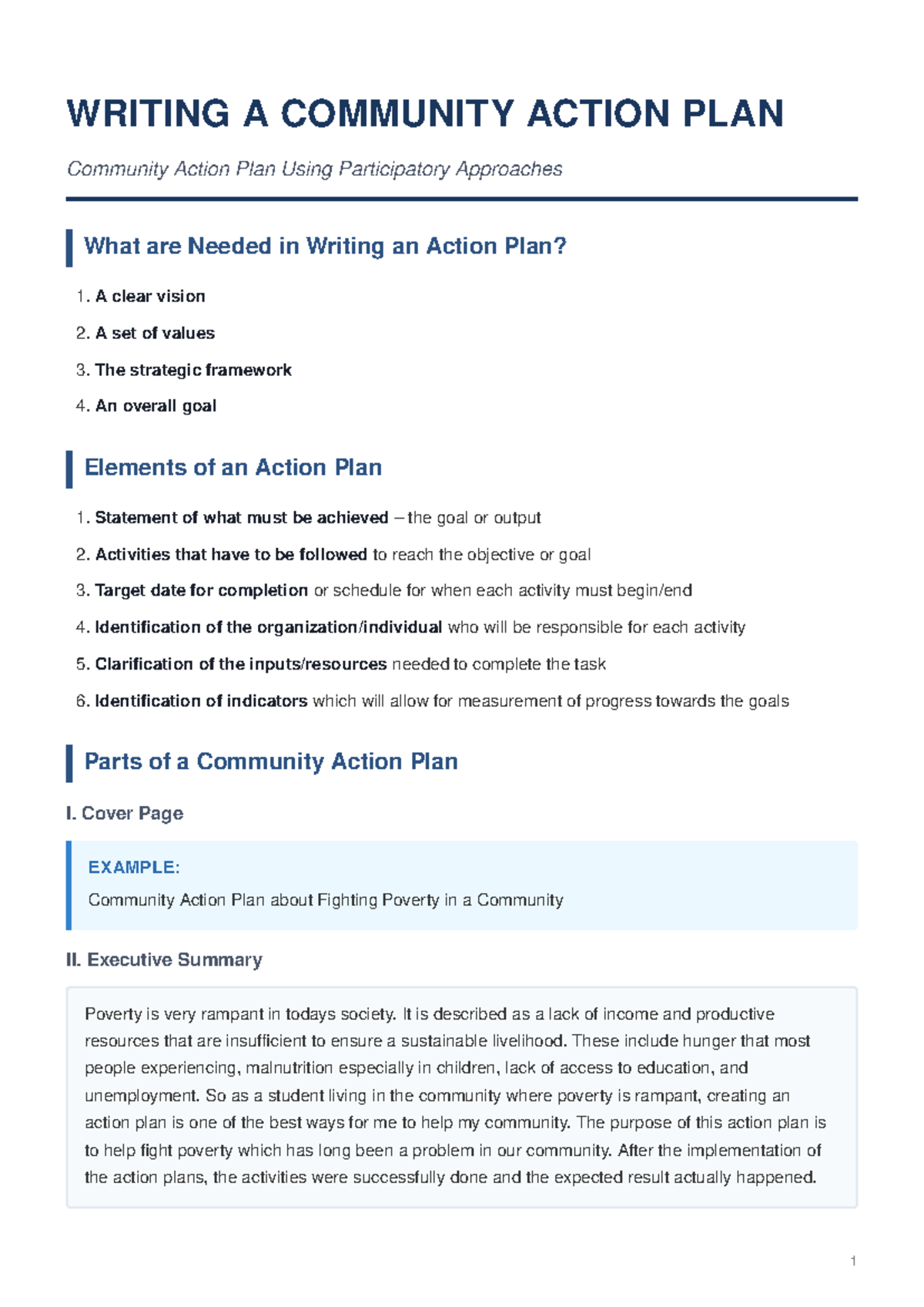 Community Action Plan: Strategies to Combat Poverty - Studocu