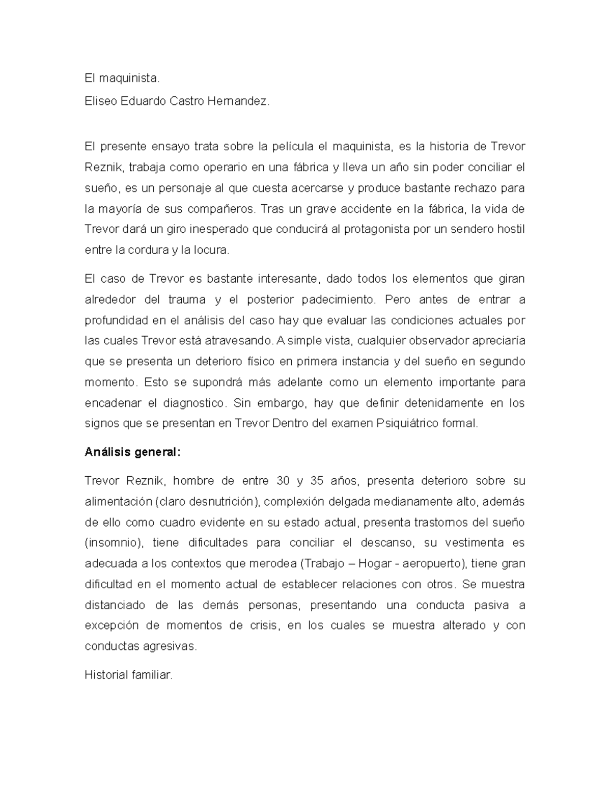 El maquinista - Análisis del personaje Trevor Reznik en Psicología ...