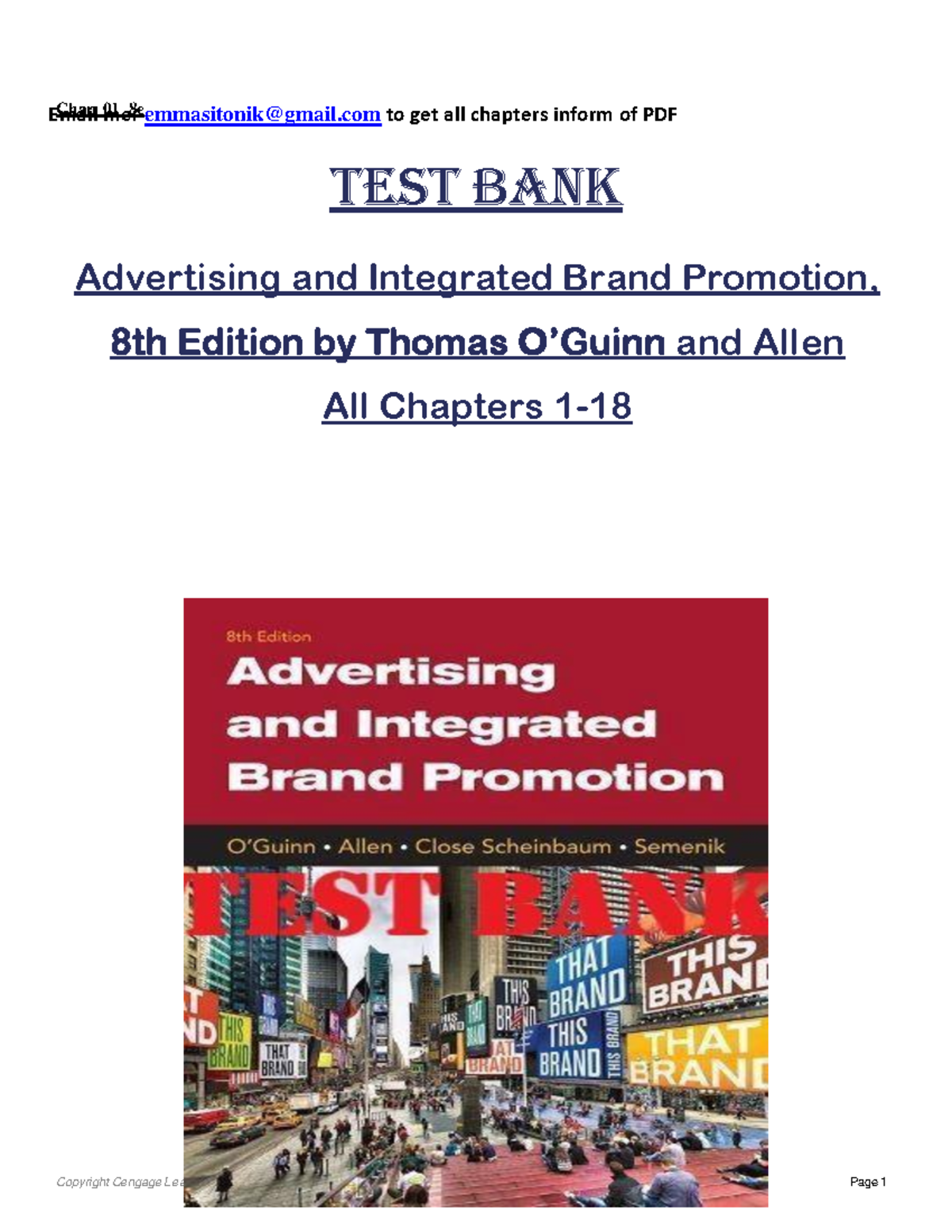 Test bank for advertising and integrated brand promotion 8th edition ...