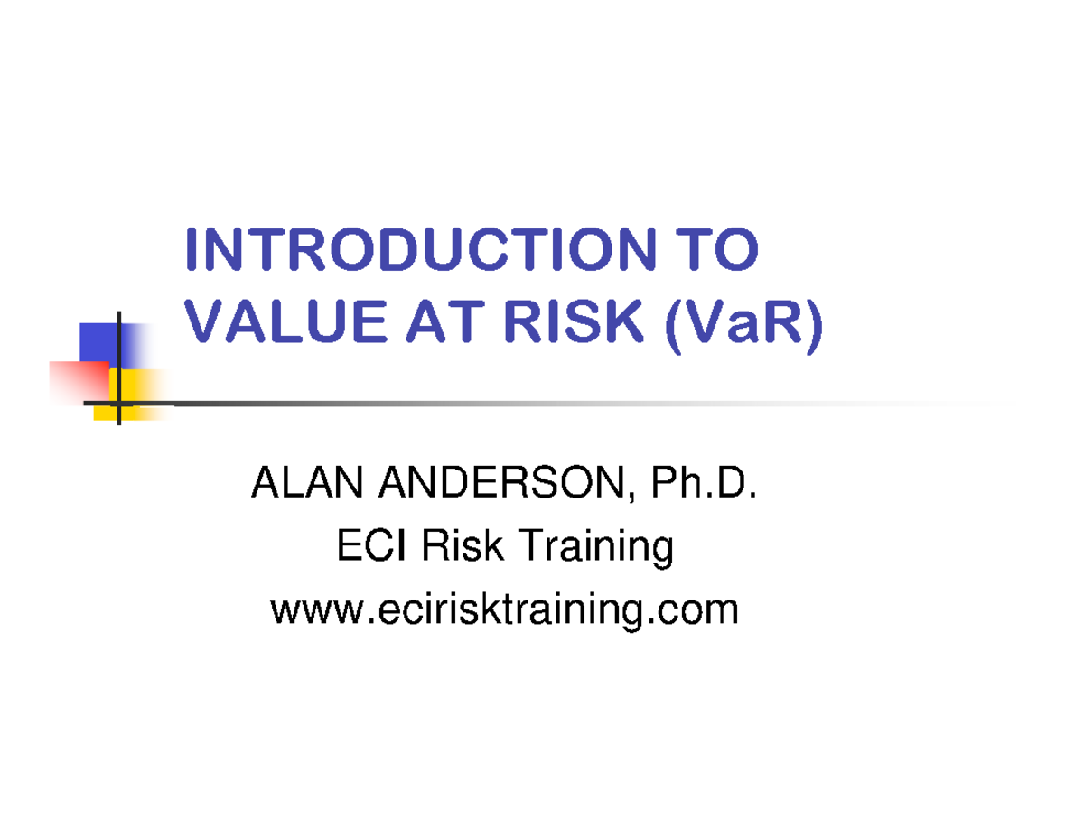 CH 6 - Introduction to Value at Risk (VaR) Analysis - Studocu