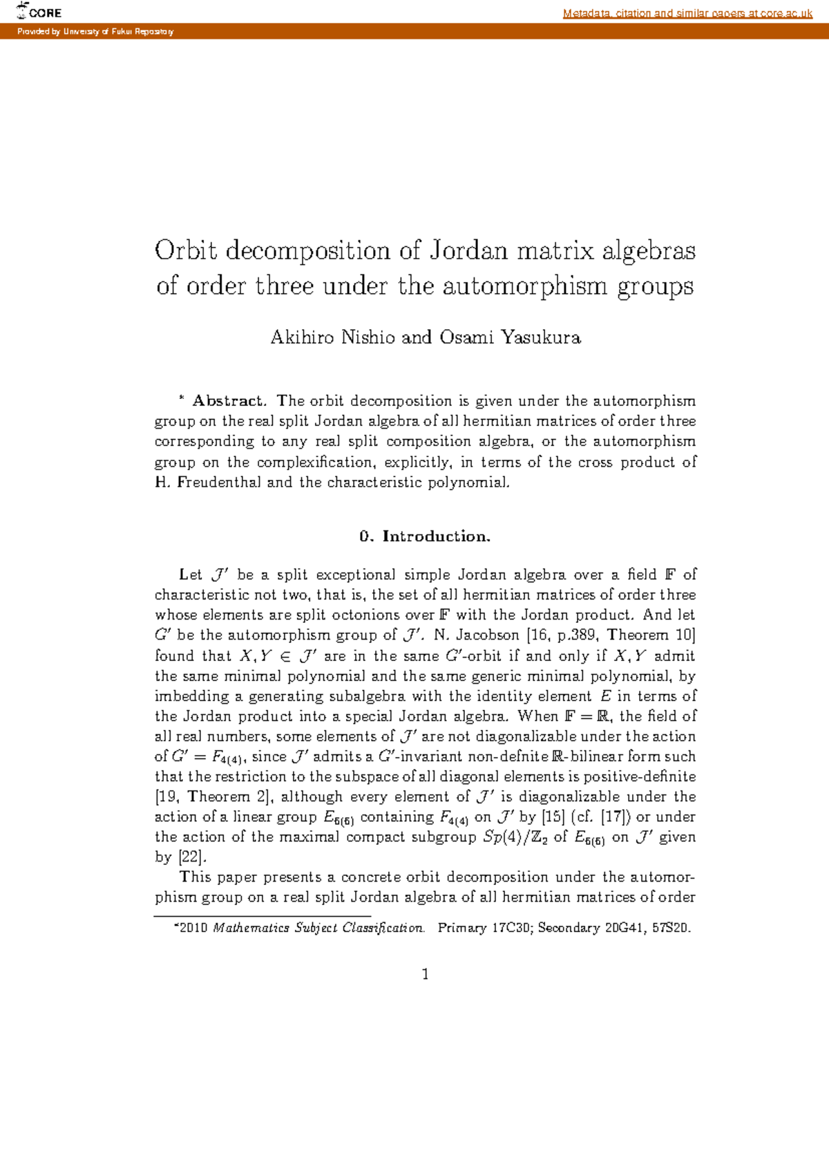 59041151 - Orbit Decomposition in Jordan Matrix Algebras of Order 3 ...