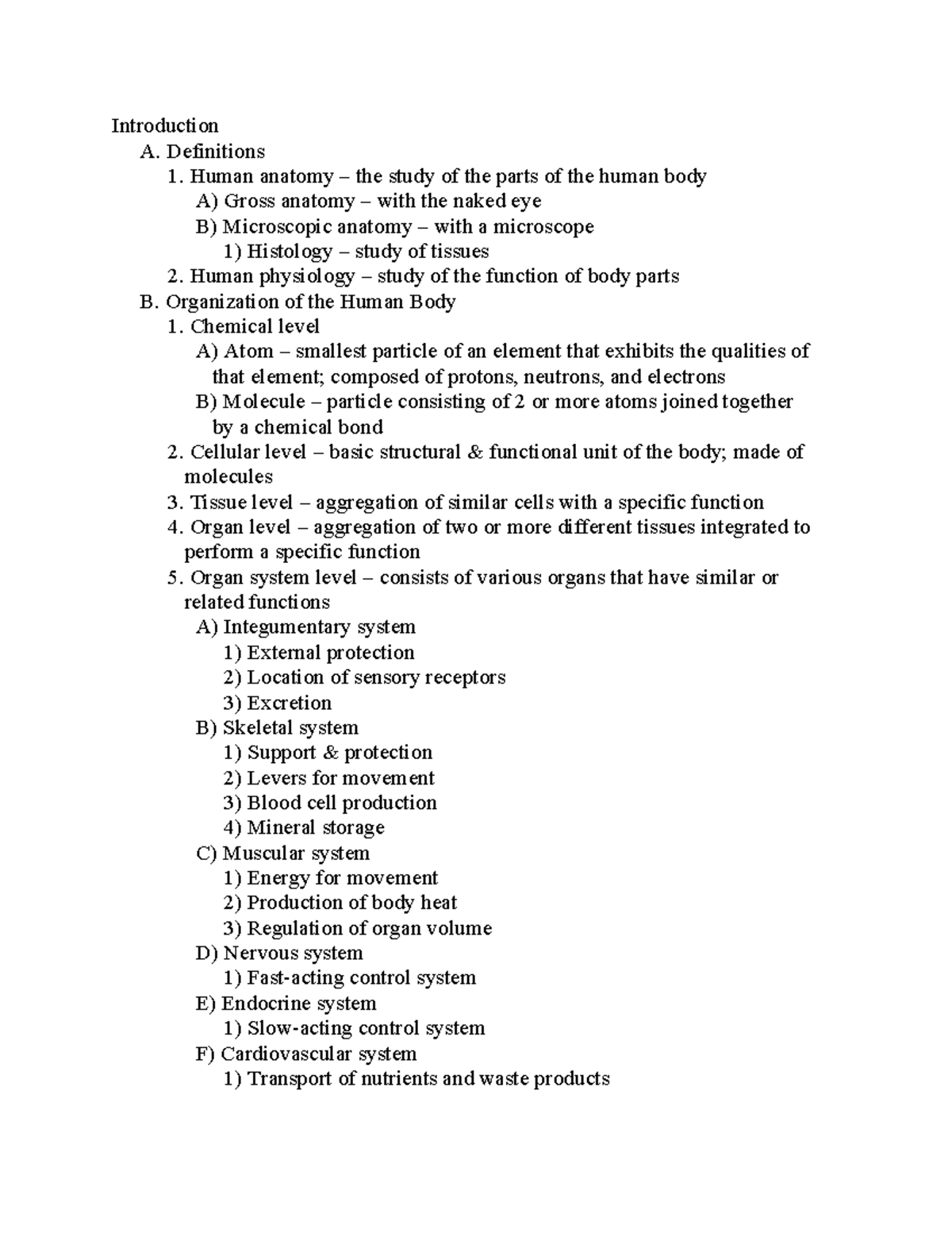 Introduction to Human Anatomy and Physiology Notes (BIO101) - Studocu