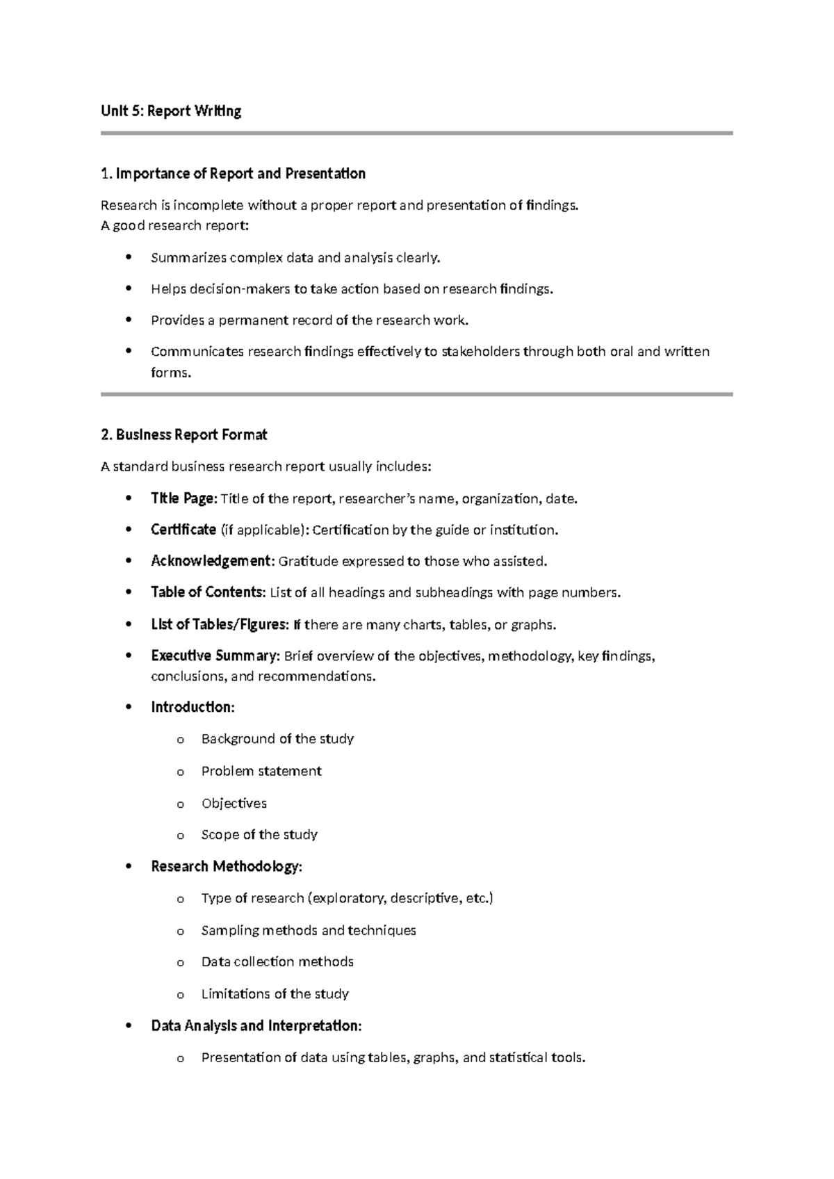 Unit 5: Report Writing & Presentation Techniques (BRM) - Studocu