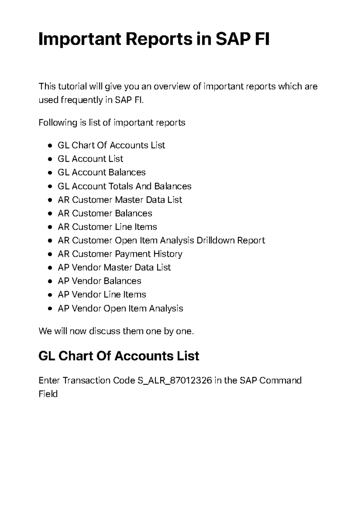 Essential Reports in SAP FICO for Financial Analysis - Studocu