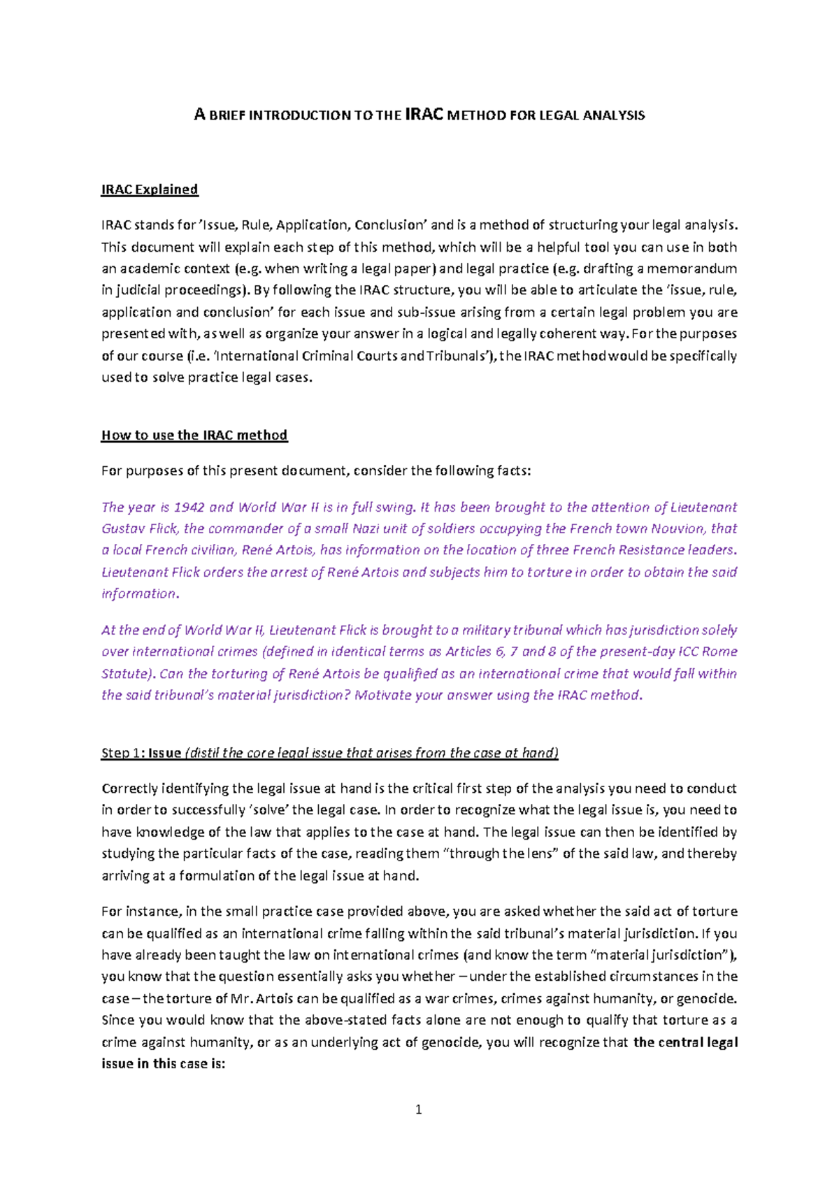 IRAC Method for Legal Analysis in ICC Tribunal Cases - Studeersnel