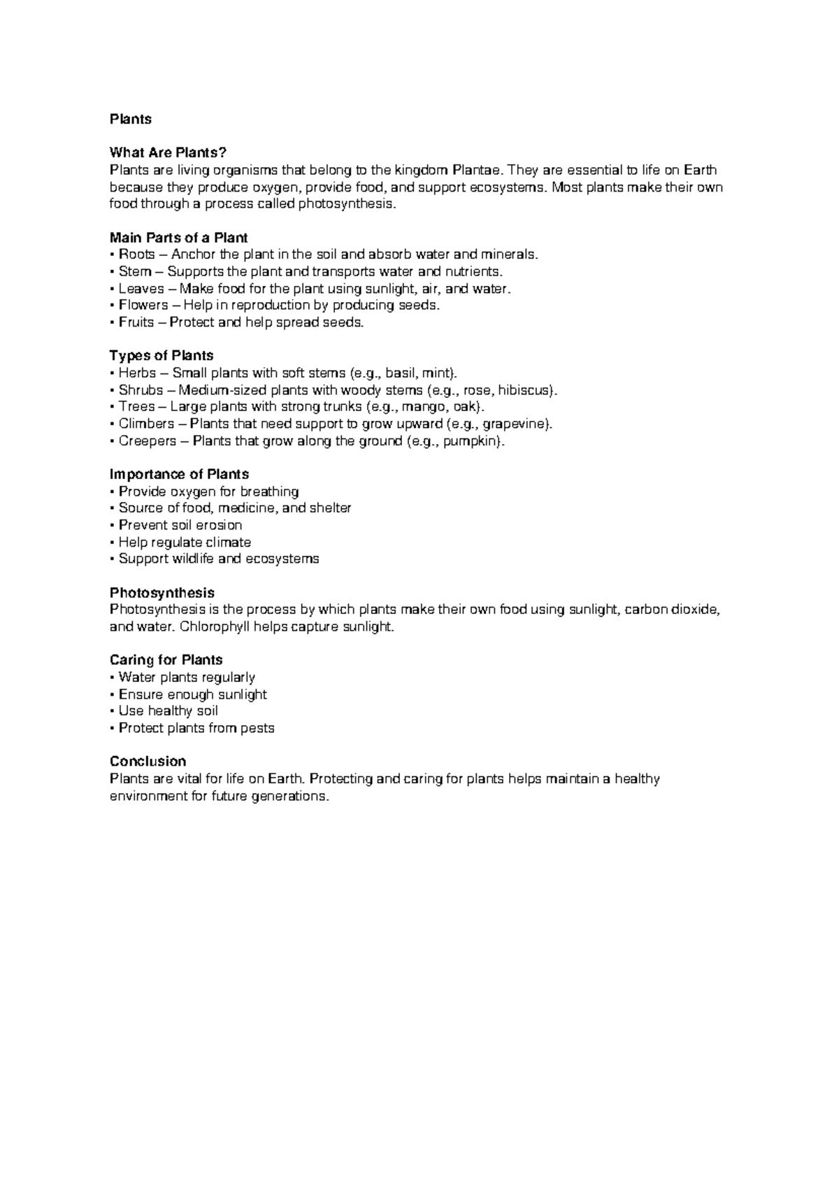 Plants - Essential Notes on Plant Biology and Care - Studocu