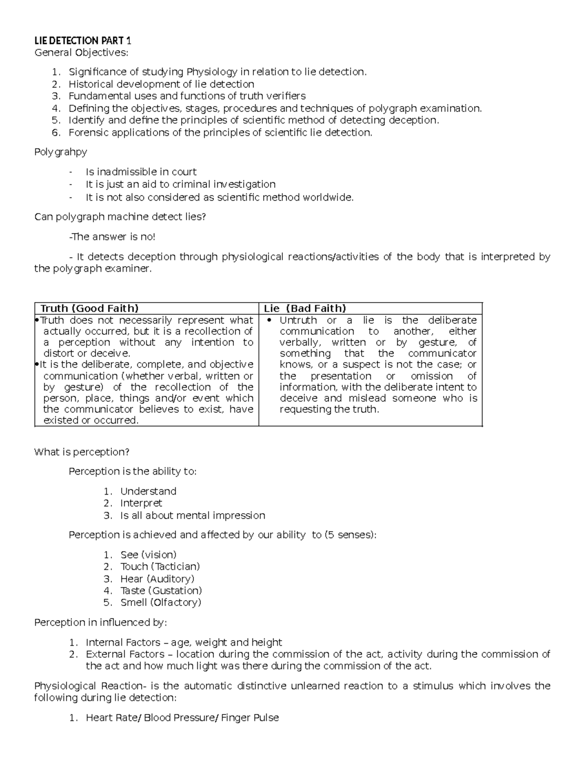 Lie Detection Techniques - General Objectives: 1. Significance of ...