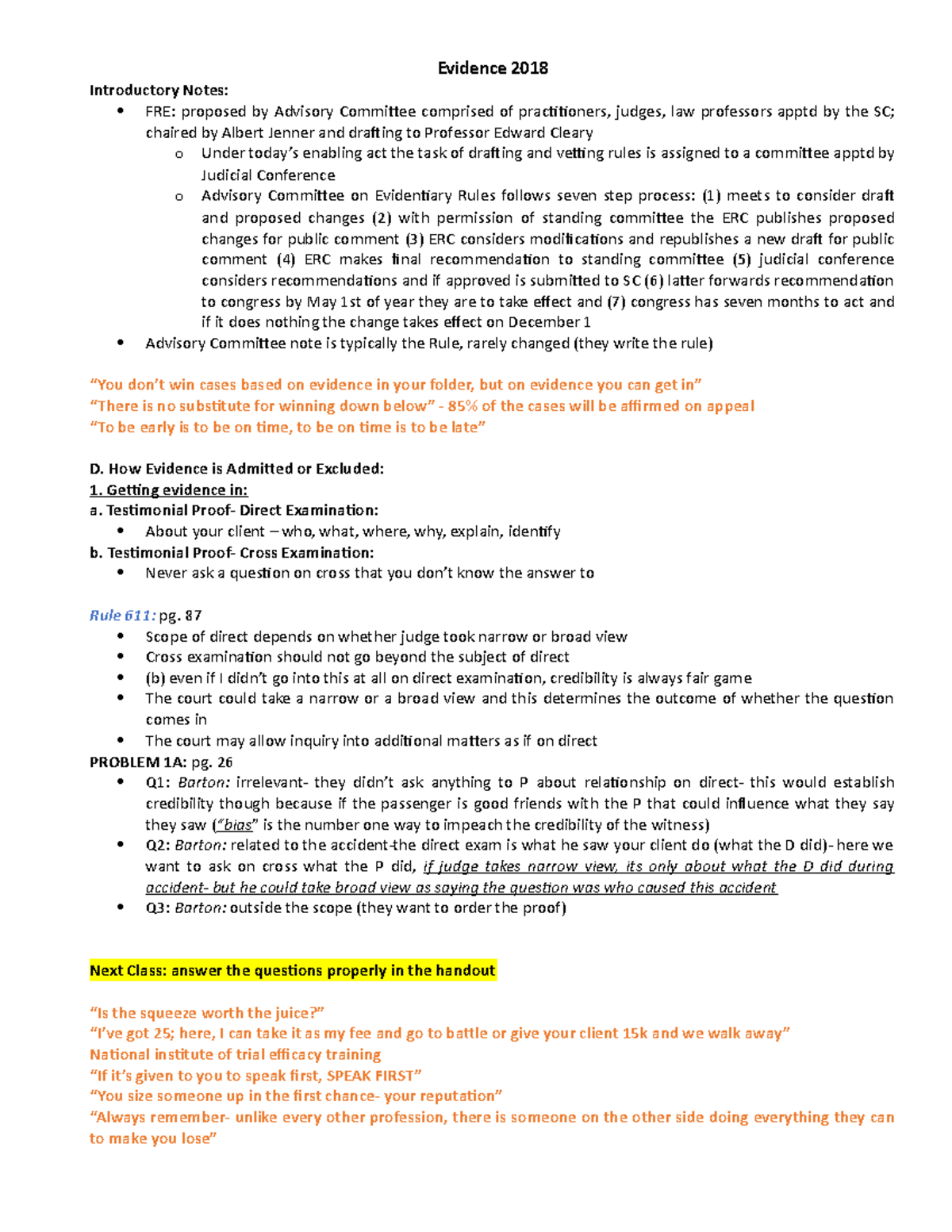 Evidentiary Rules Lecture Notes: Understanding Evidence Admission ...