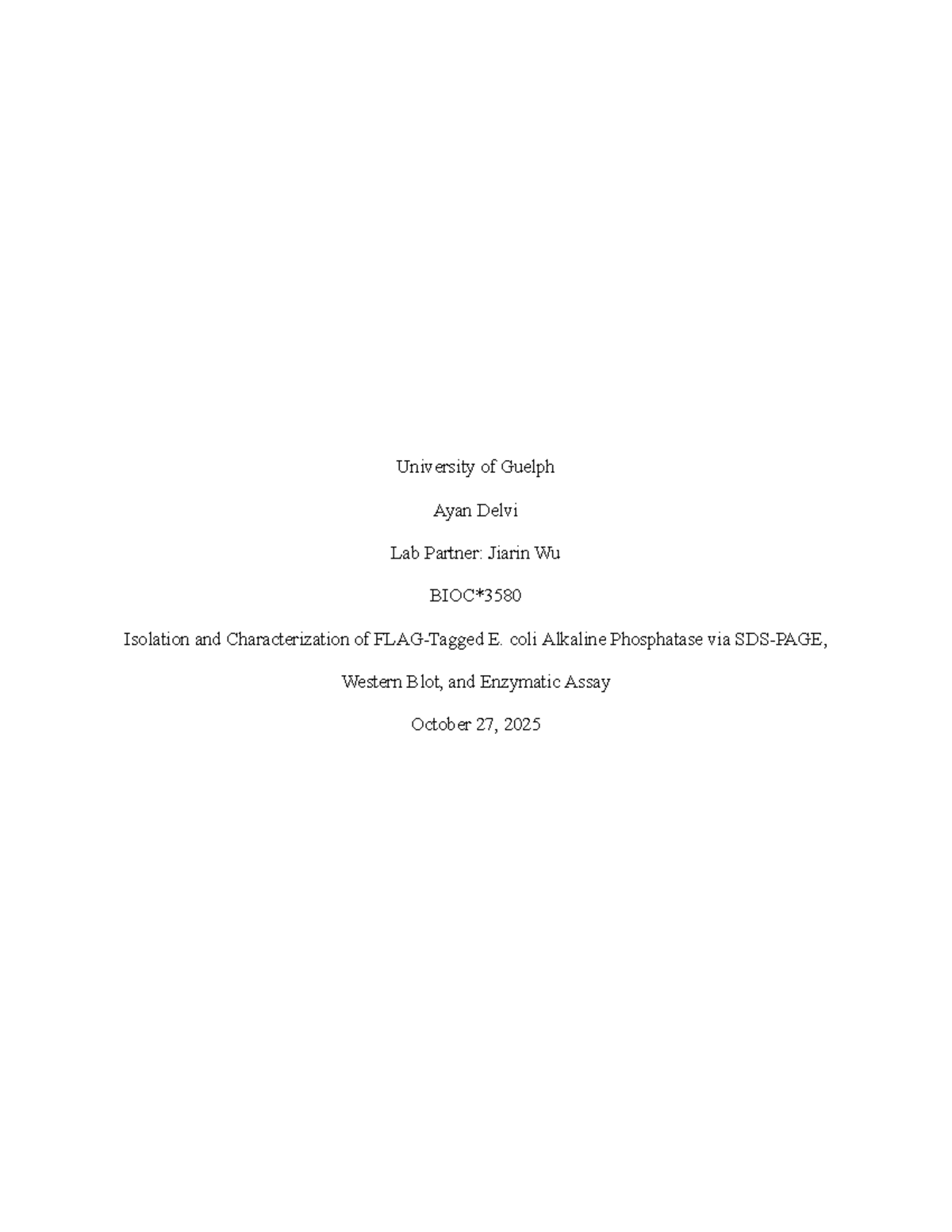 Lab Report 2: Isolation & Characterization of E. coli Alkaline ...