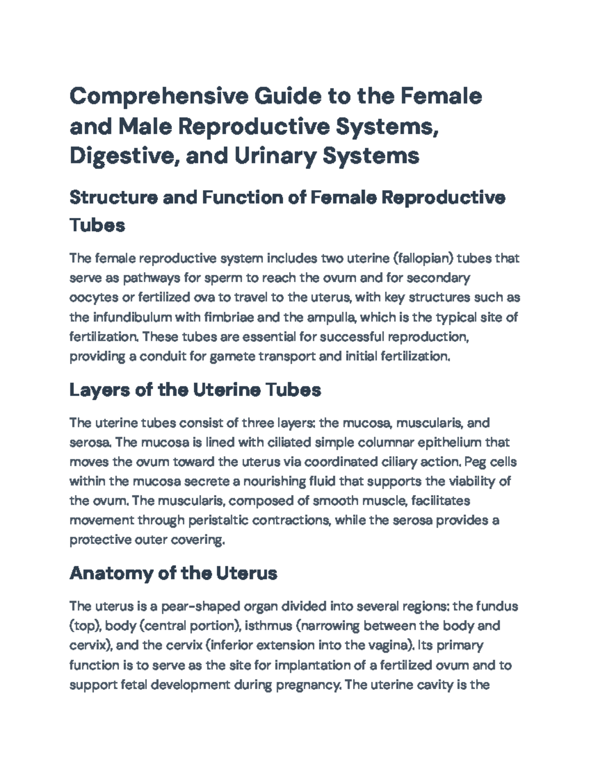Comprehensive Overview of Human Reproductive (BIO 101), Digestive, and ...