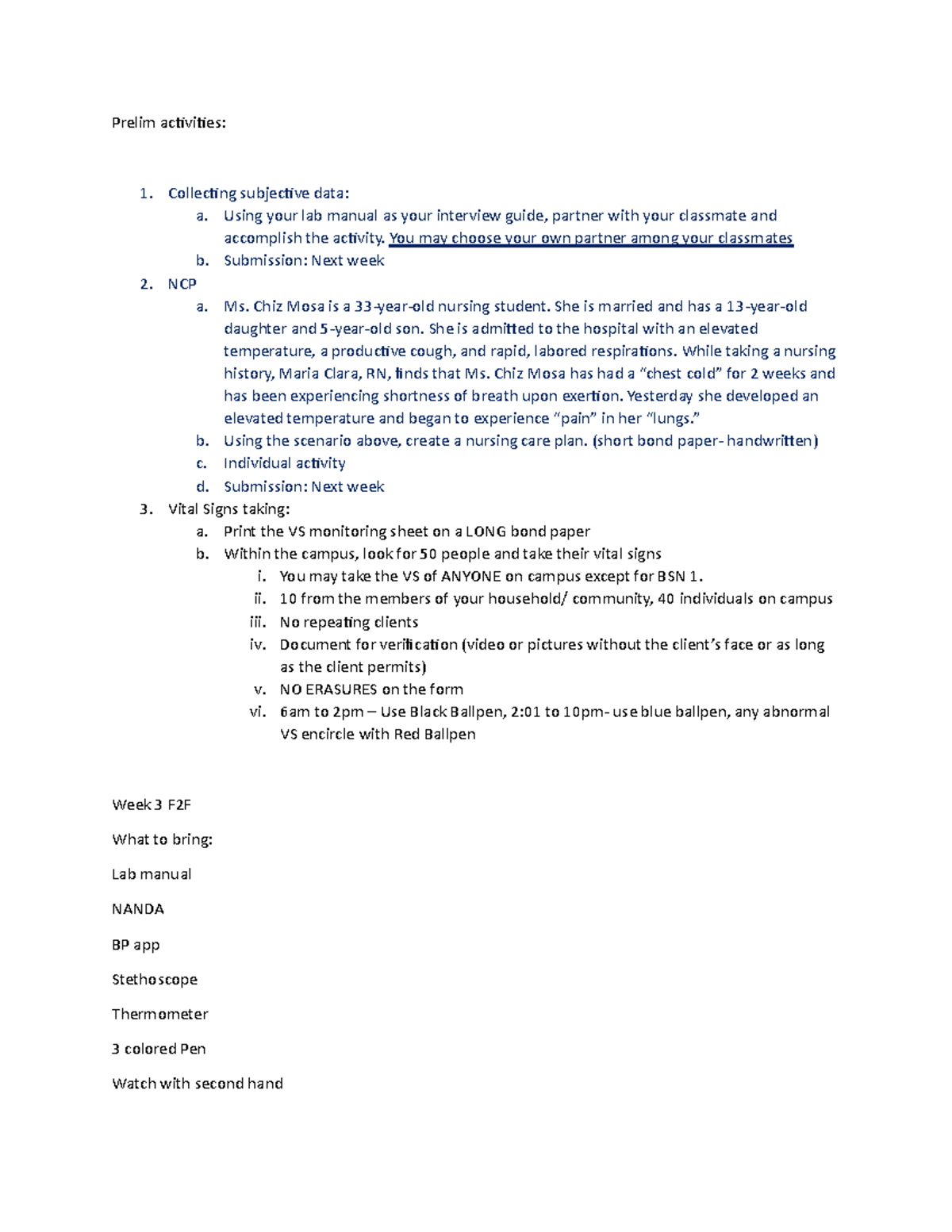 Prelim-activities - vital signs - Prelim activities: 1. Collecting ...