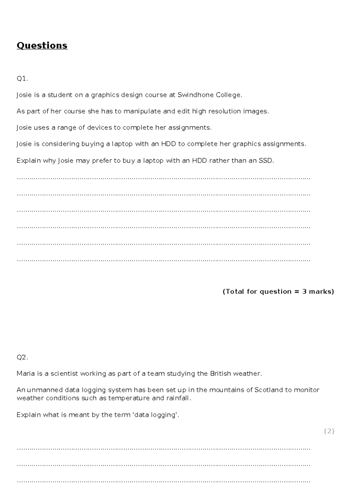 BTEC Level 3 IT Unit 1 Short Questions: Graphics & OS Insights - Studocu