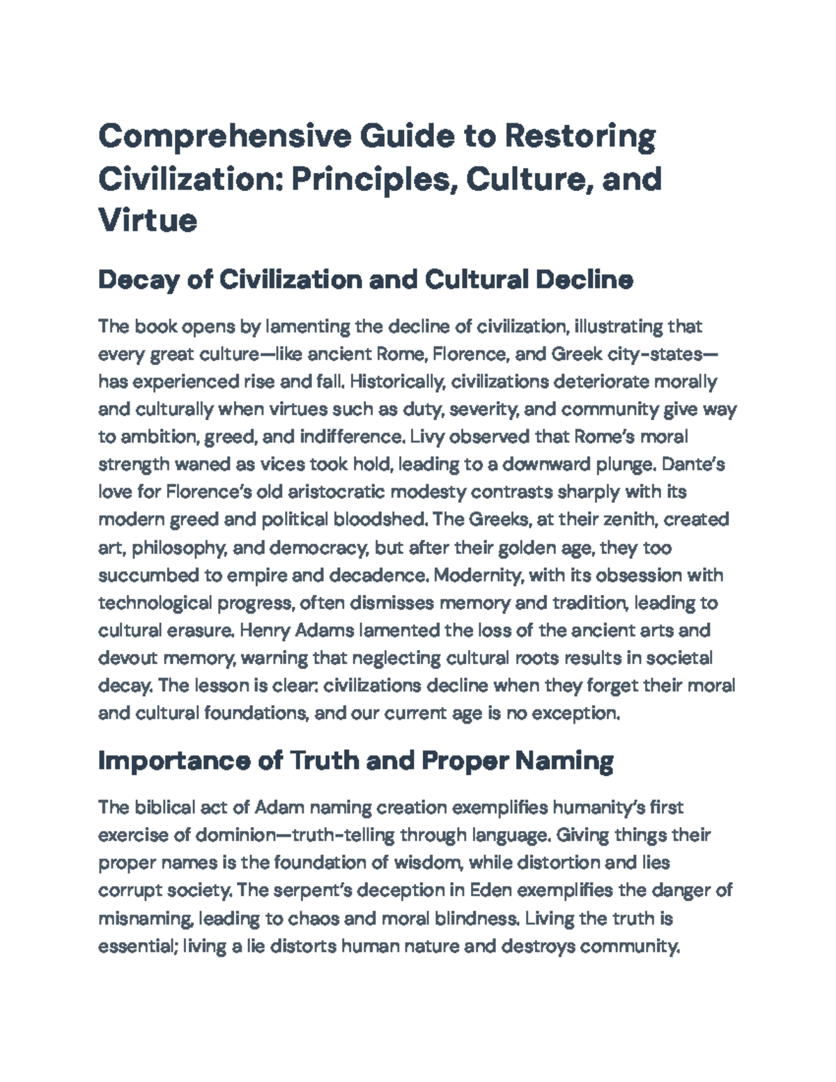 Comprehensive Guide to Restoring Civilization: Cultural Principles ...