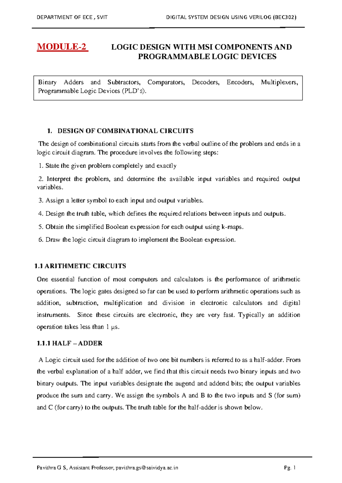 Module 2 DSDV (BEC302) - Logic Design with MSI & PLDs Notes - Studocu