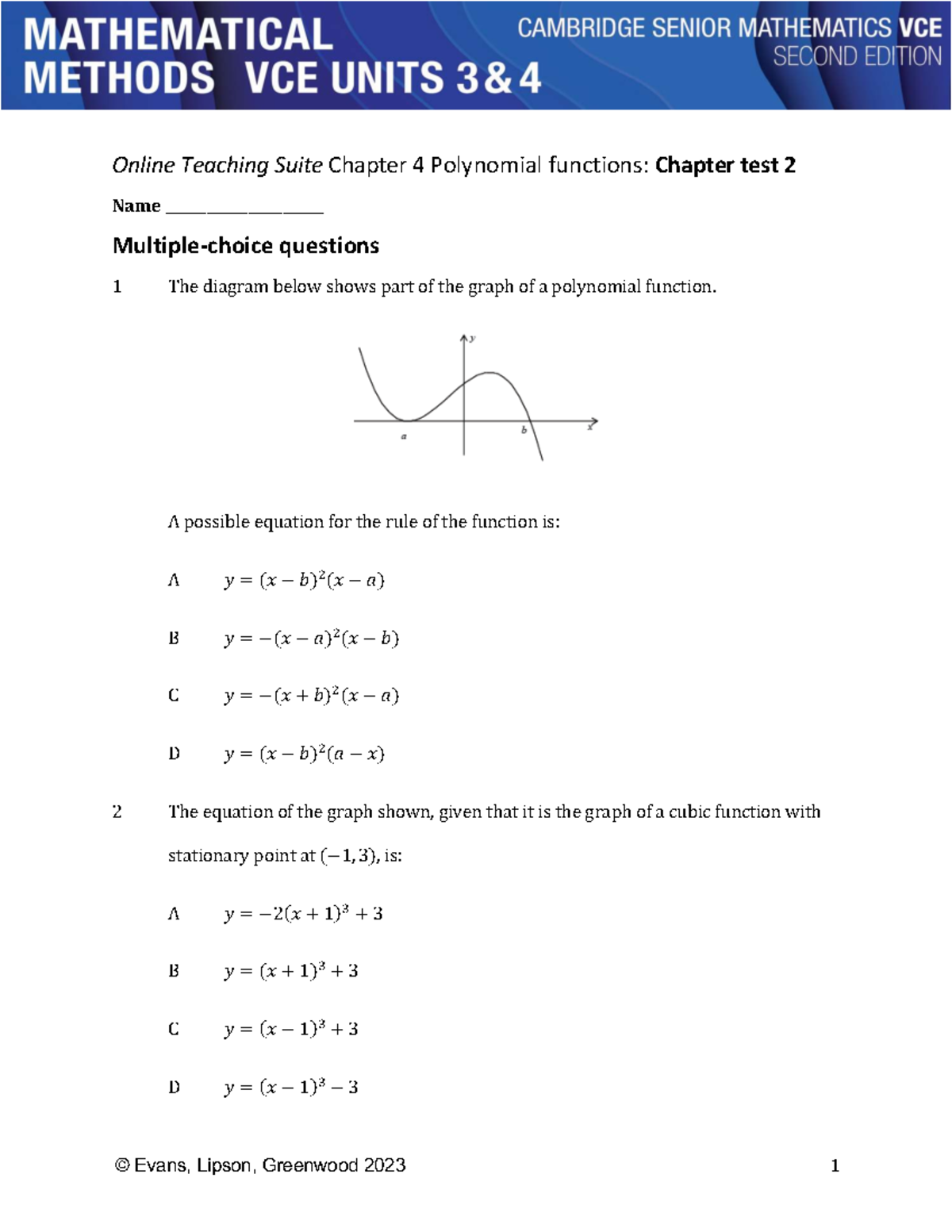 Online Teaching Suite MATH101 Chapter 4 Polynomial Functions Test 2 ...