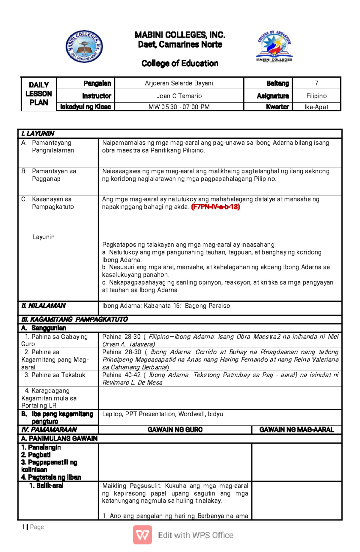 Filipino style - MABINI COLLEGES, INC. Daet, Camarines Norte College of ...